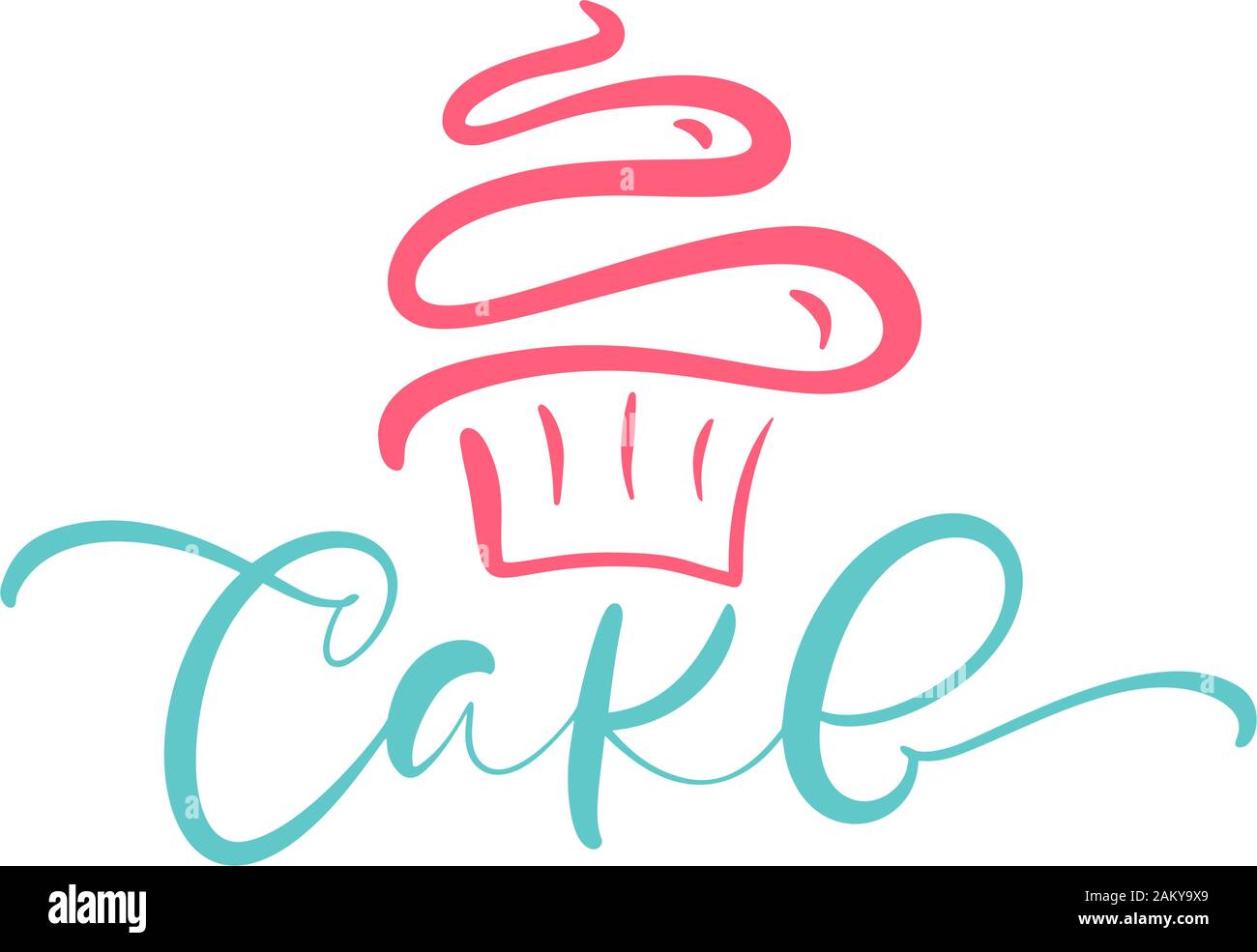 Cake vector calligraphic text with logo. Sweet cupcake with cream ...