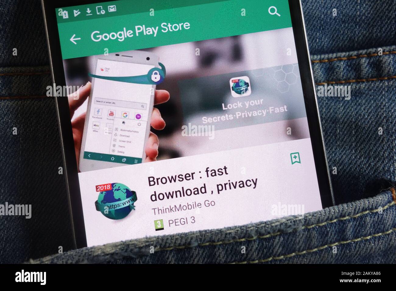 Browser app (ThinkMobile Go) on Google Play Store website displayed on ...