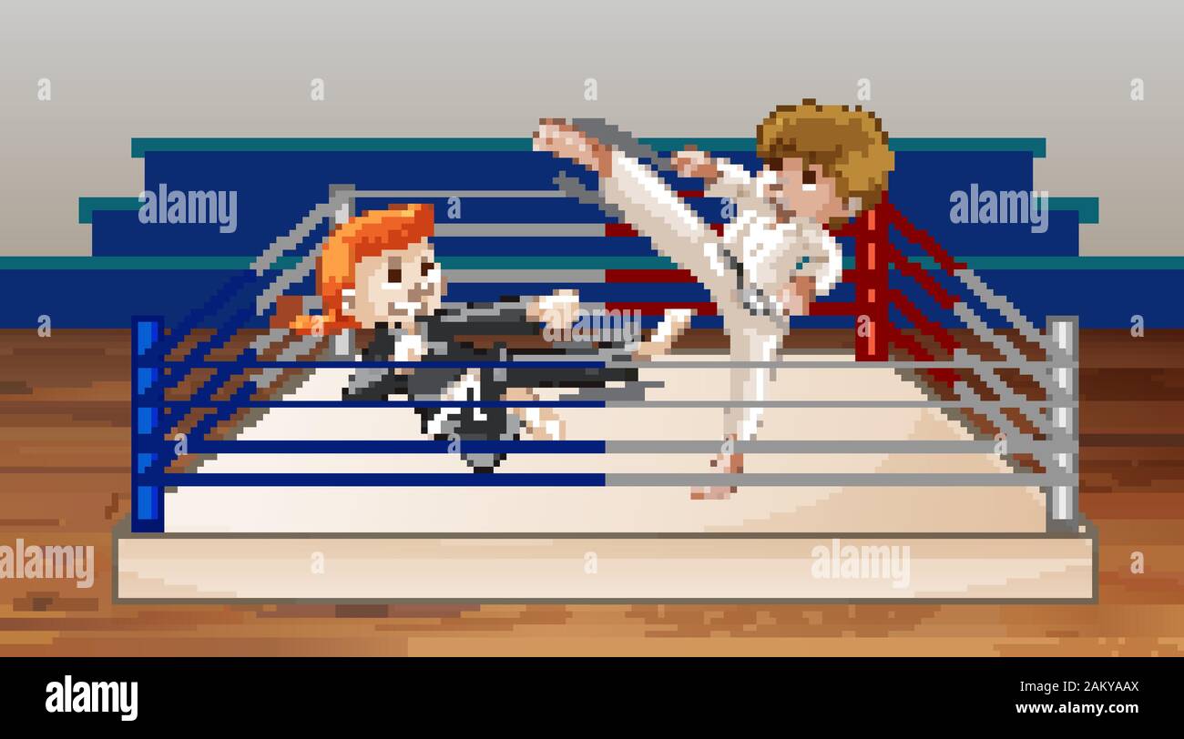 Scene with people fighting in the ring arena illustration Stock Vector ...