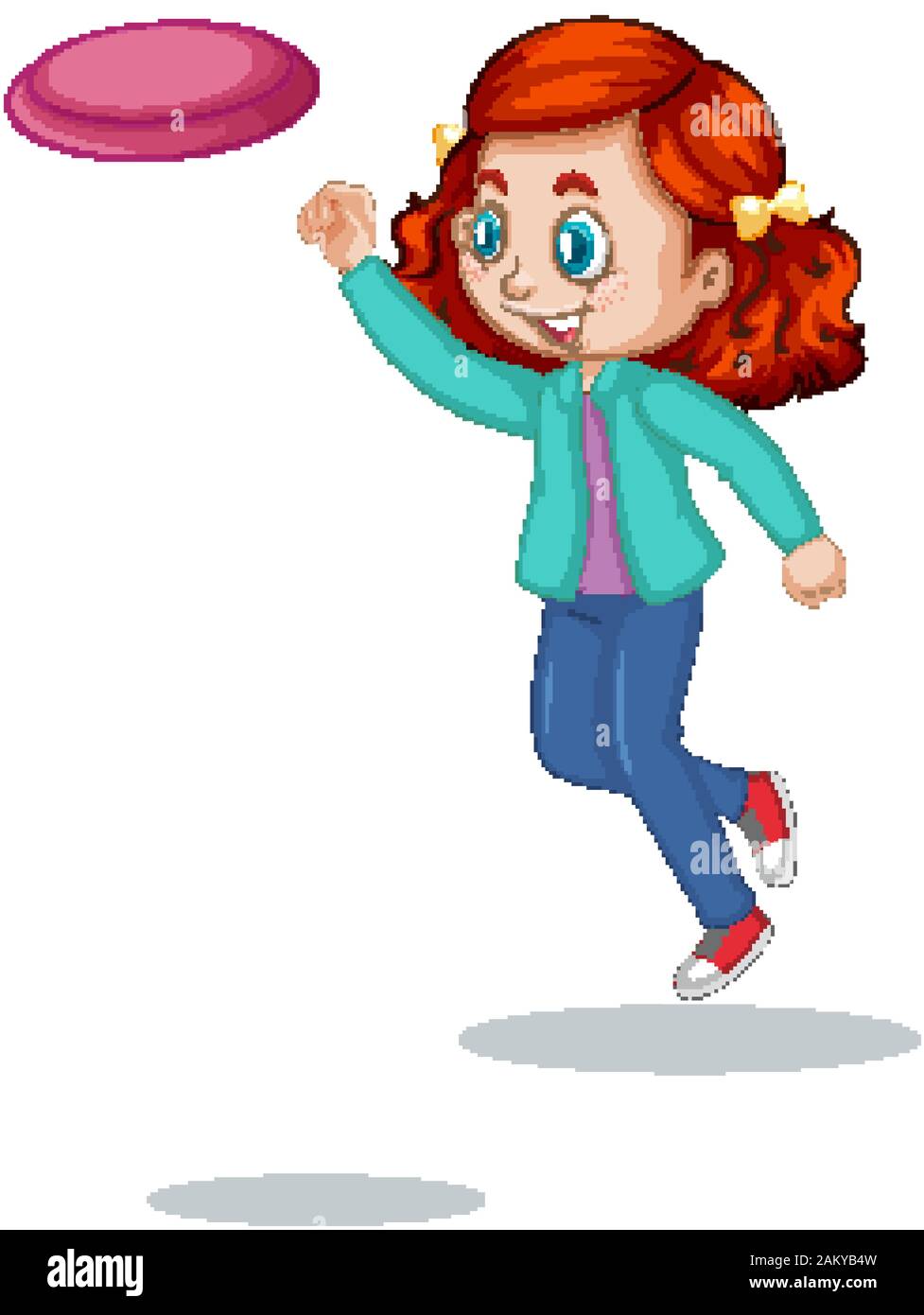Red hair girl playing frisbee on white background illustration Stock ...