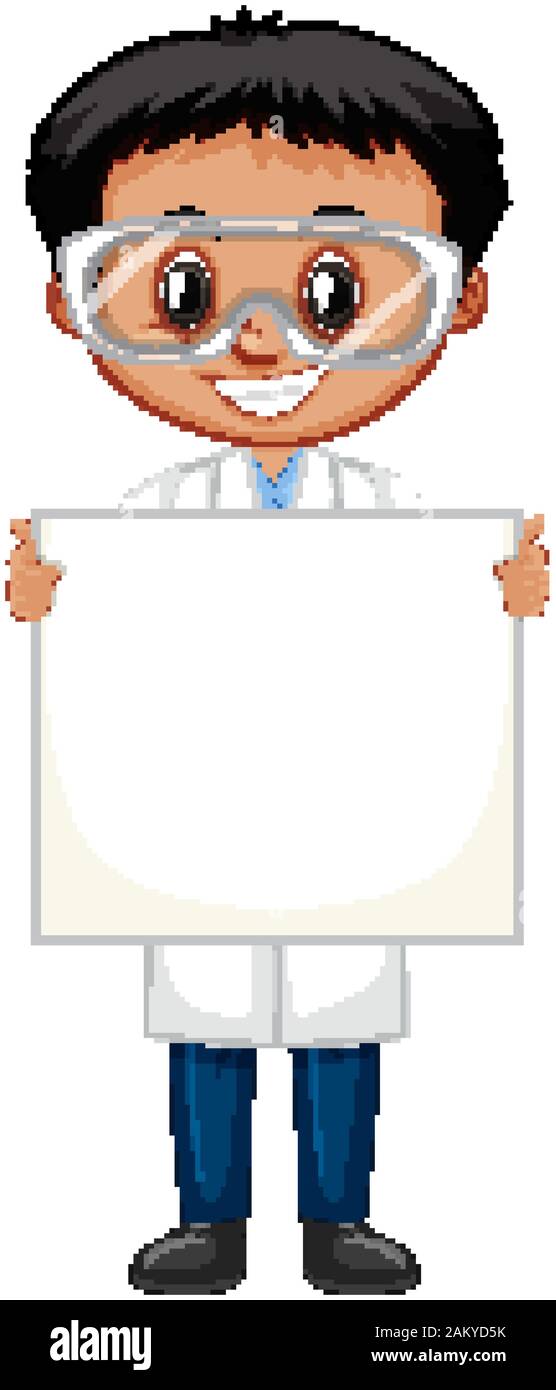 Boy wearing lab gown on white background illustration Stock Vector ...