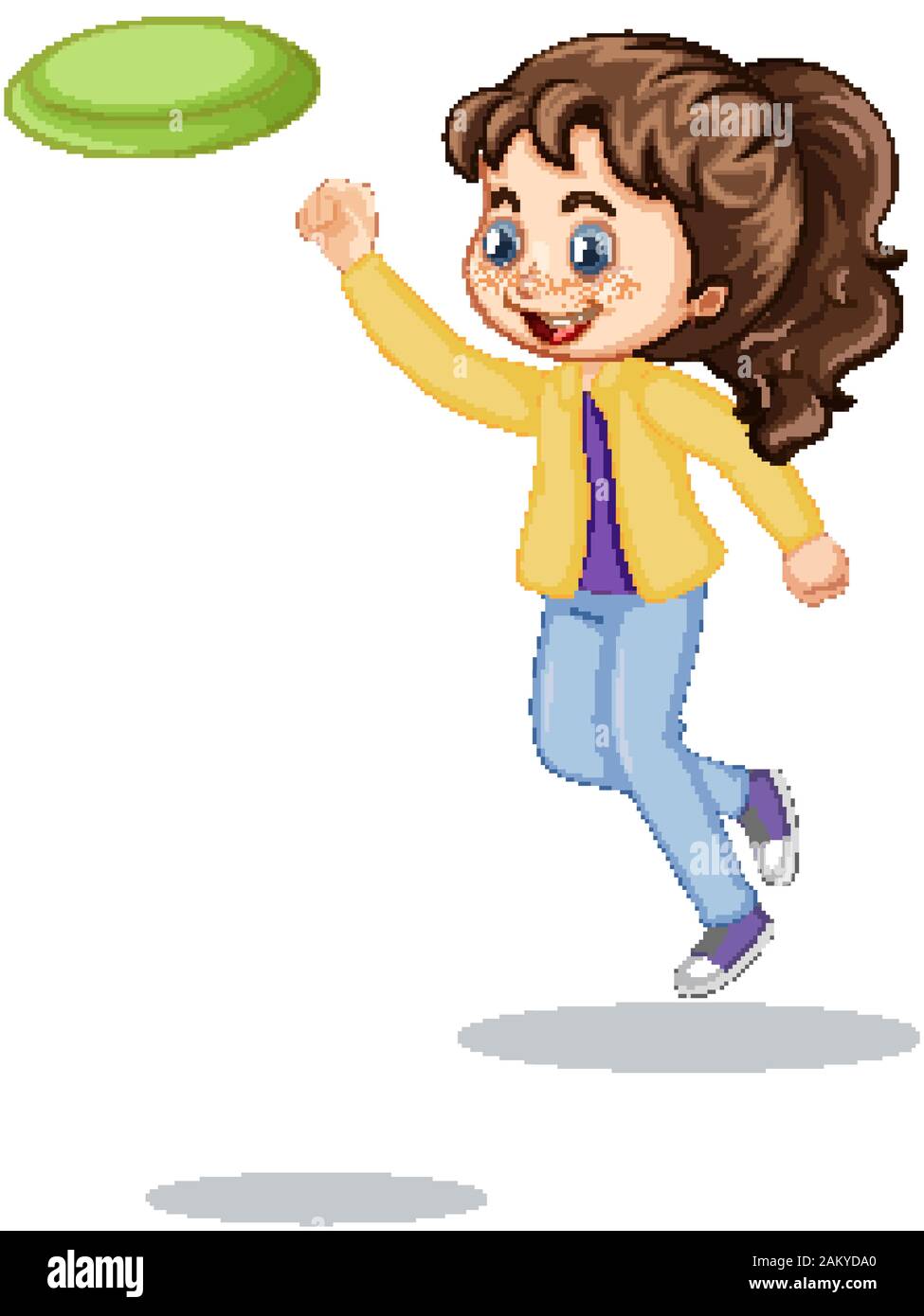 Happy girl playing frisbee on white background illustration Stock ...