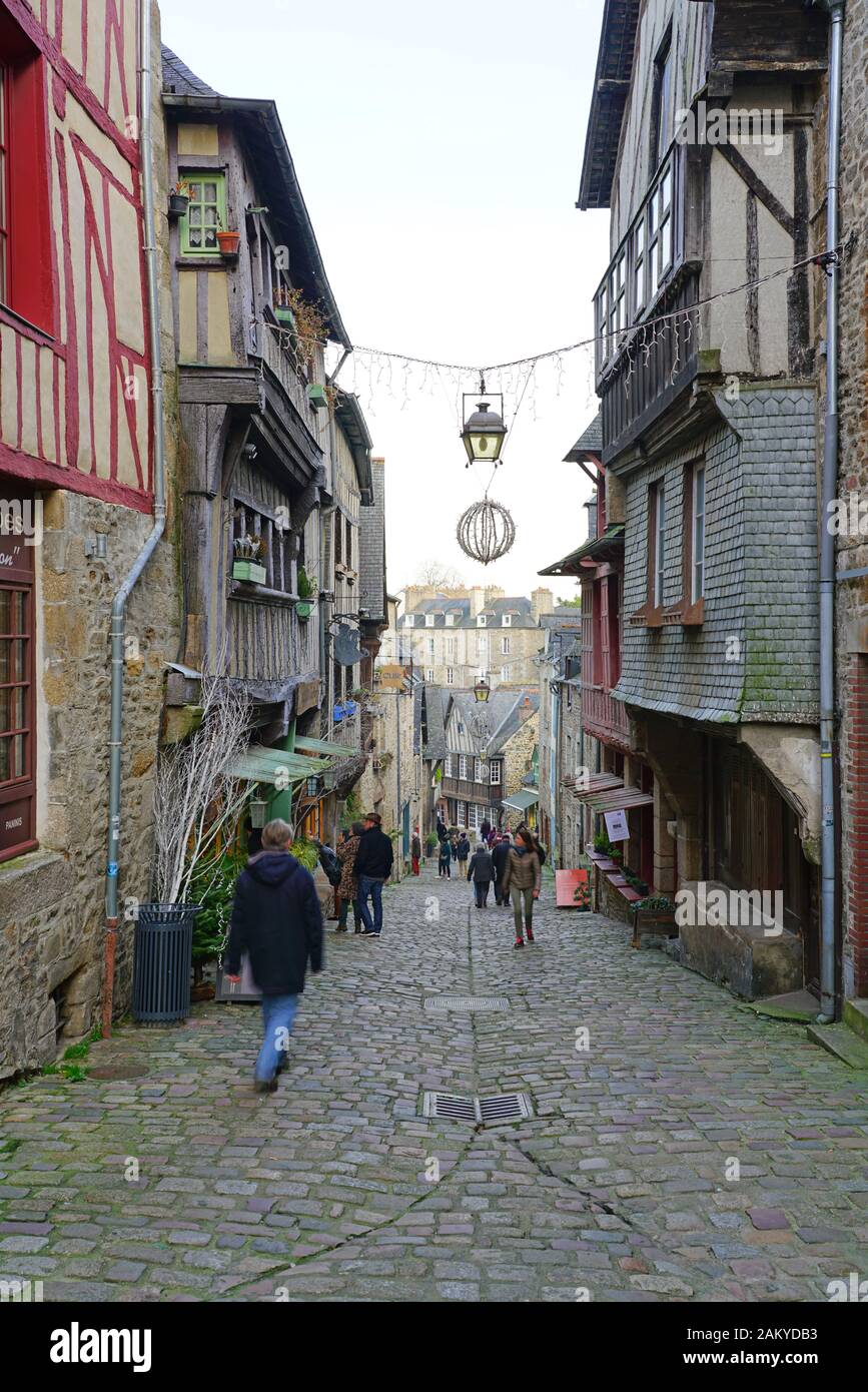 DINAN, FRANCE -29 DEC 2019- View of a Normandy style Middle Ages Tudor ...