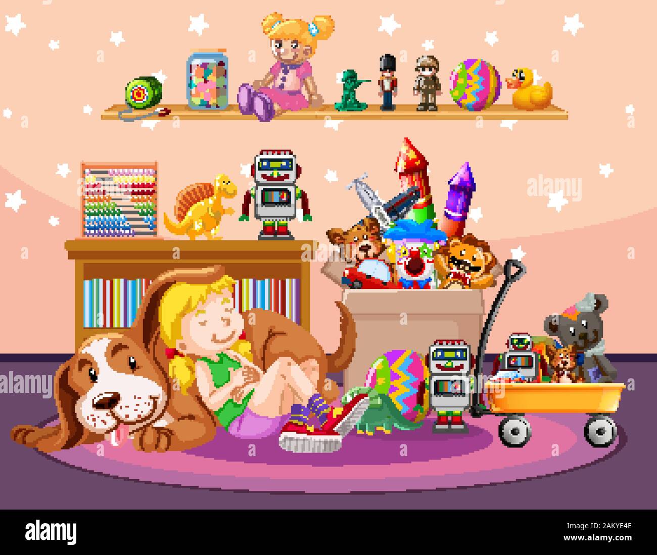 Scene with girl and dog in the room illustration Stock Vector Image ...