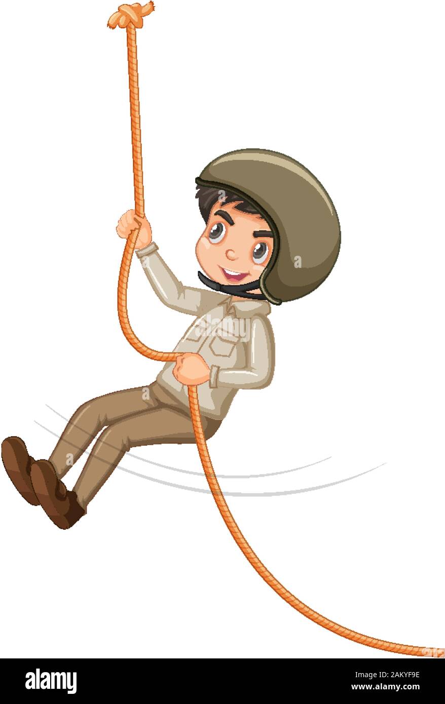 Boy in safari outfit climbing rope on white background illustration ...