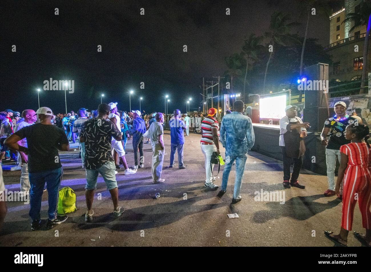 People gathering for a fun night out on the town , Havana, Cuba Stock ...
