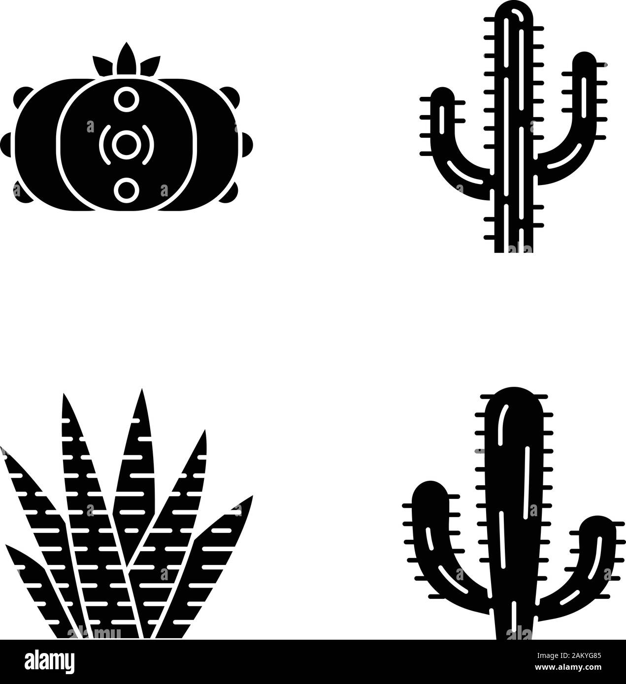 Wild cactus glyph icons set. Succulents. Cacti collection. Saguaro ...