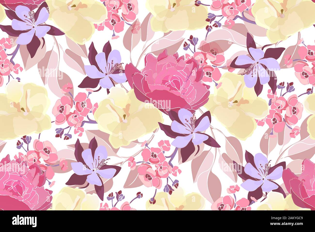 Art floral vector seamless pattern. Pink flowers Stock Vector Image ...