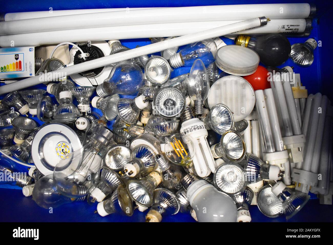 A close up view of products in a bucket for electronic recycling Stock ...