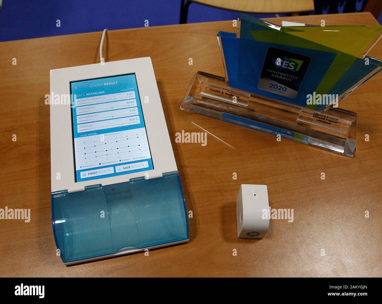 Las Vegas, United States. 10th Jan, 2020. The xRblood self testing ...