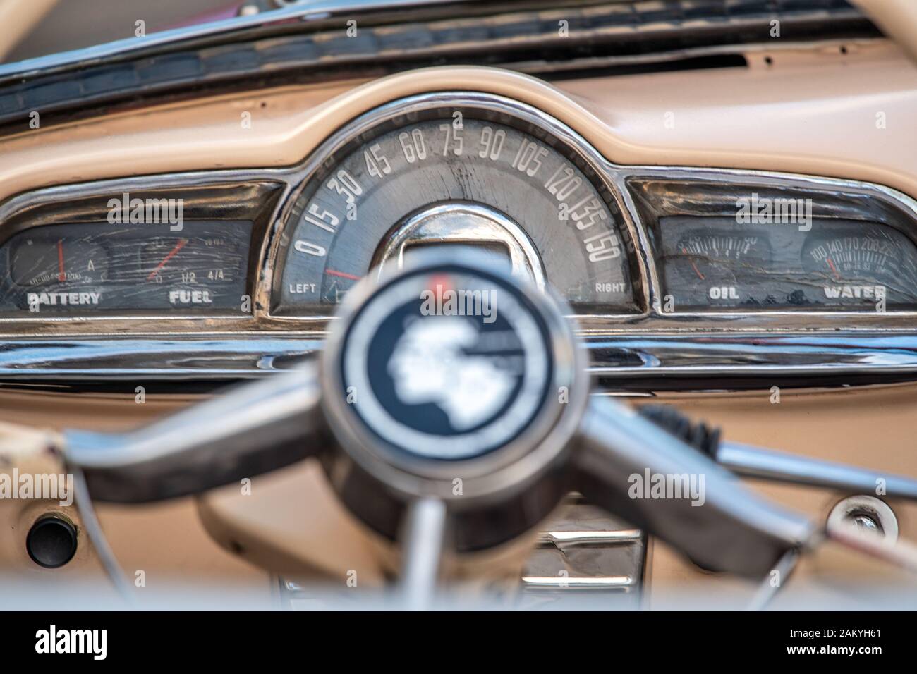 The dash board of a classic Pontiac muscle car , Havana, Cuba Stock ...