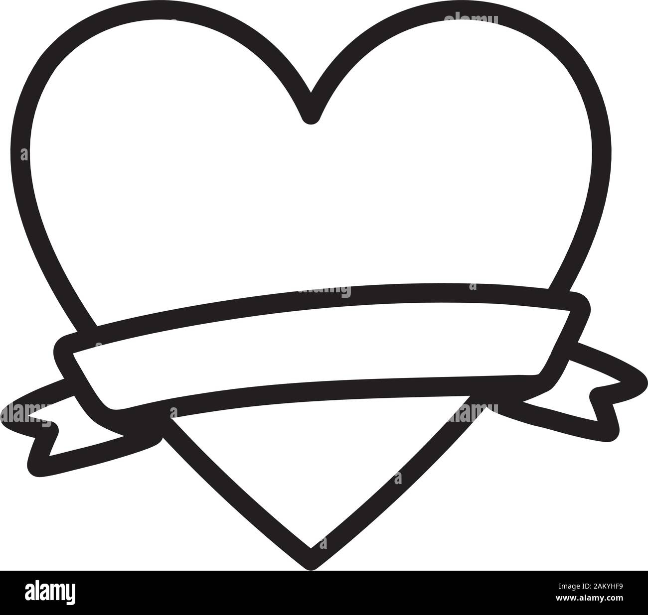 happy valentines day heart love ribbon decoration thick line vector ...