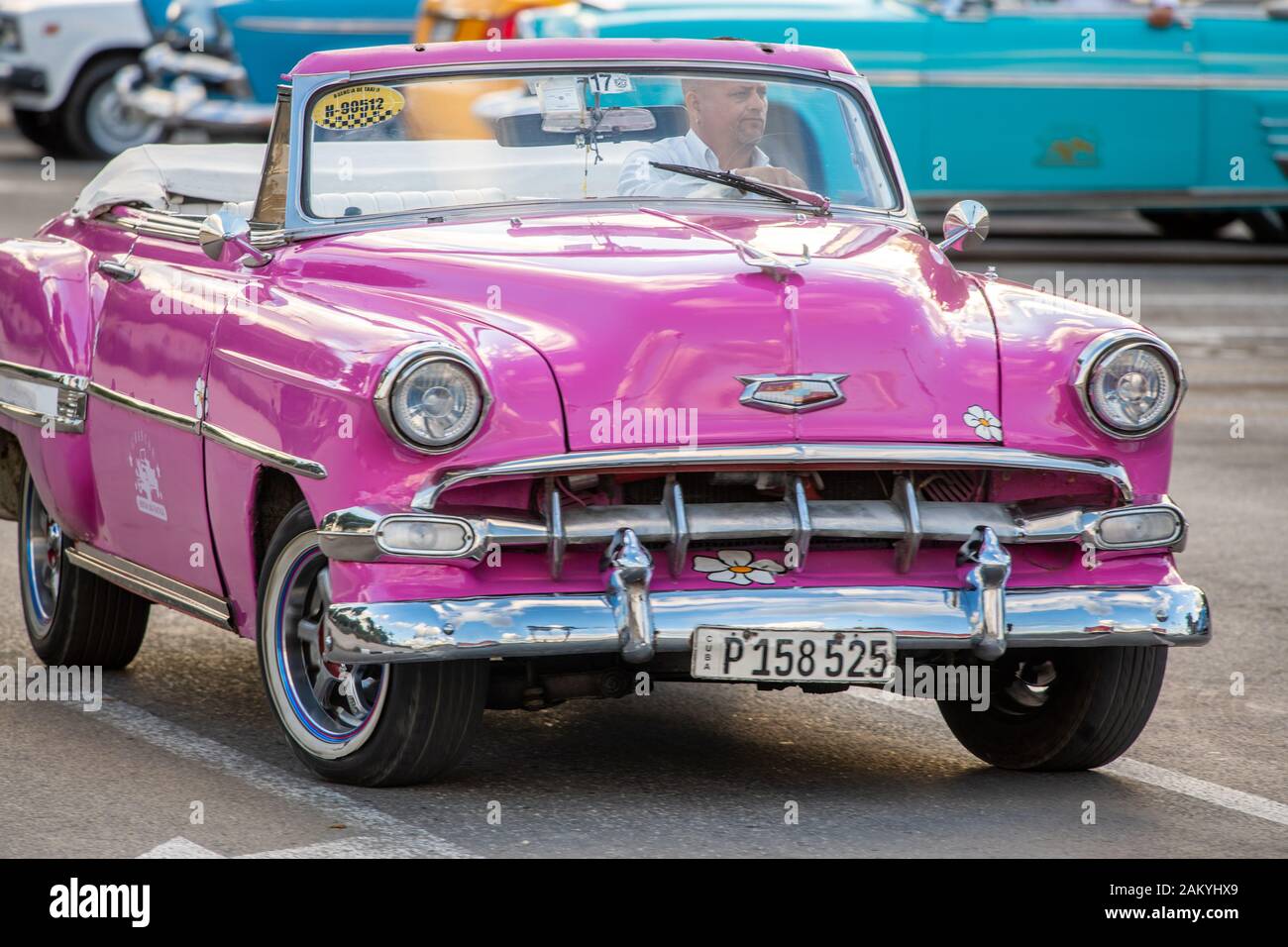 A vibrant classic 1950s Chevrolet convertible , Havana, Cuba Stock ...