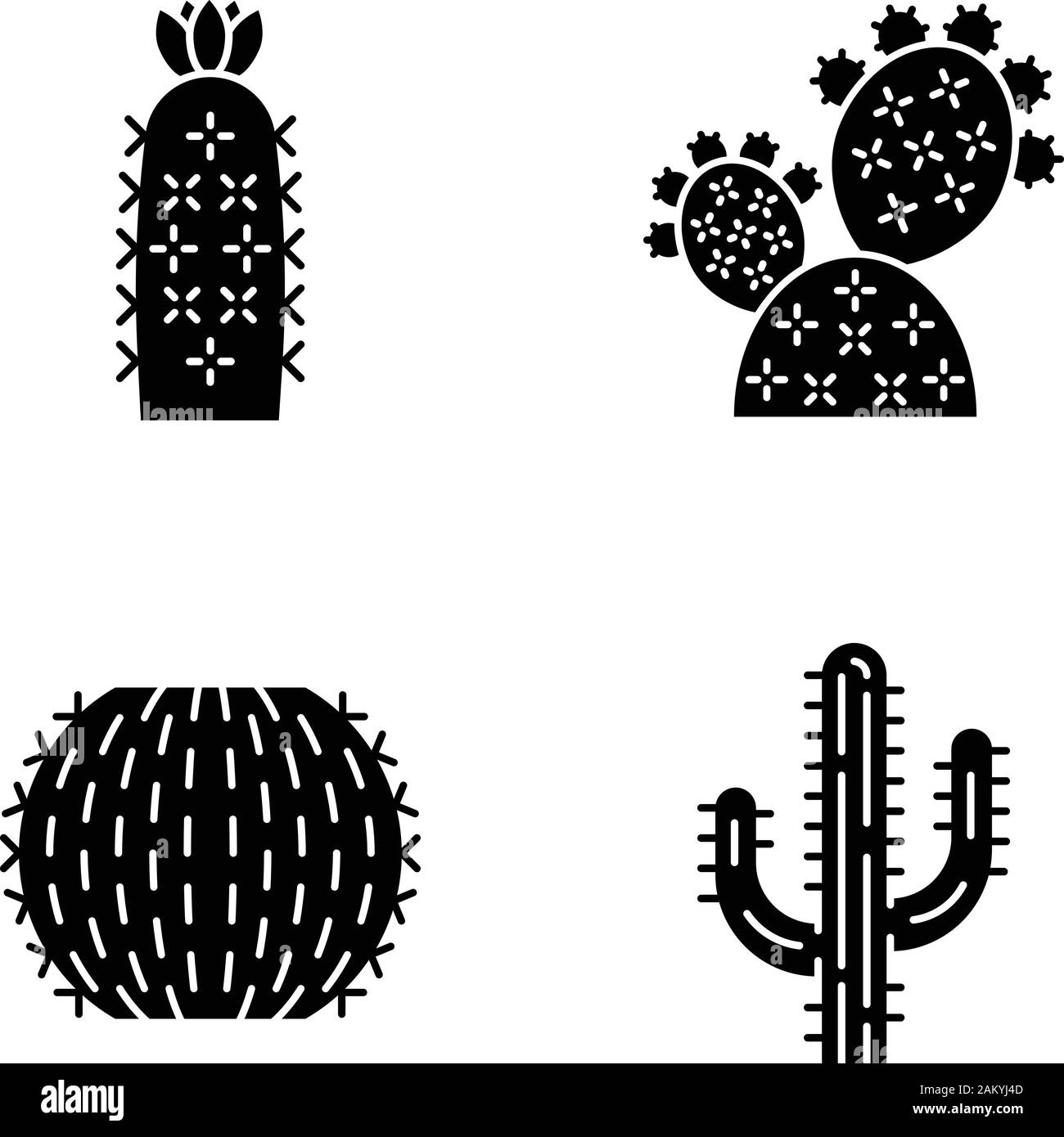 Wild cactus glyph icons set. Desert flora. Succulents. Spiny plants ...