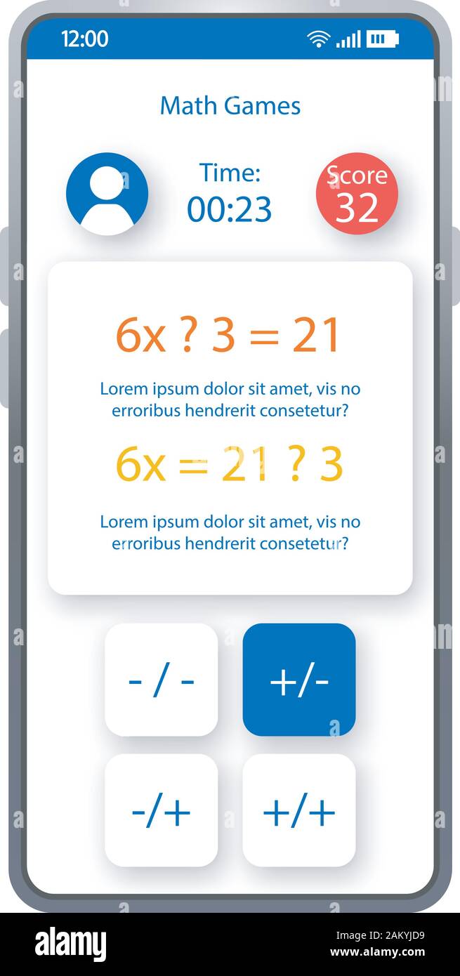 Math games smartphone interface vector template. Mobile educational app ...