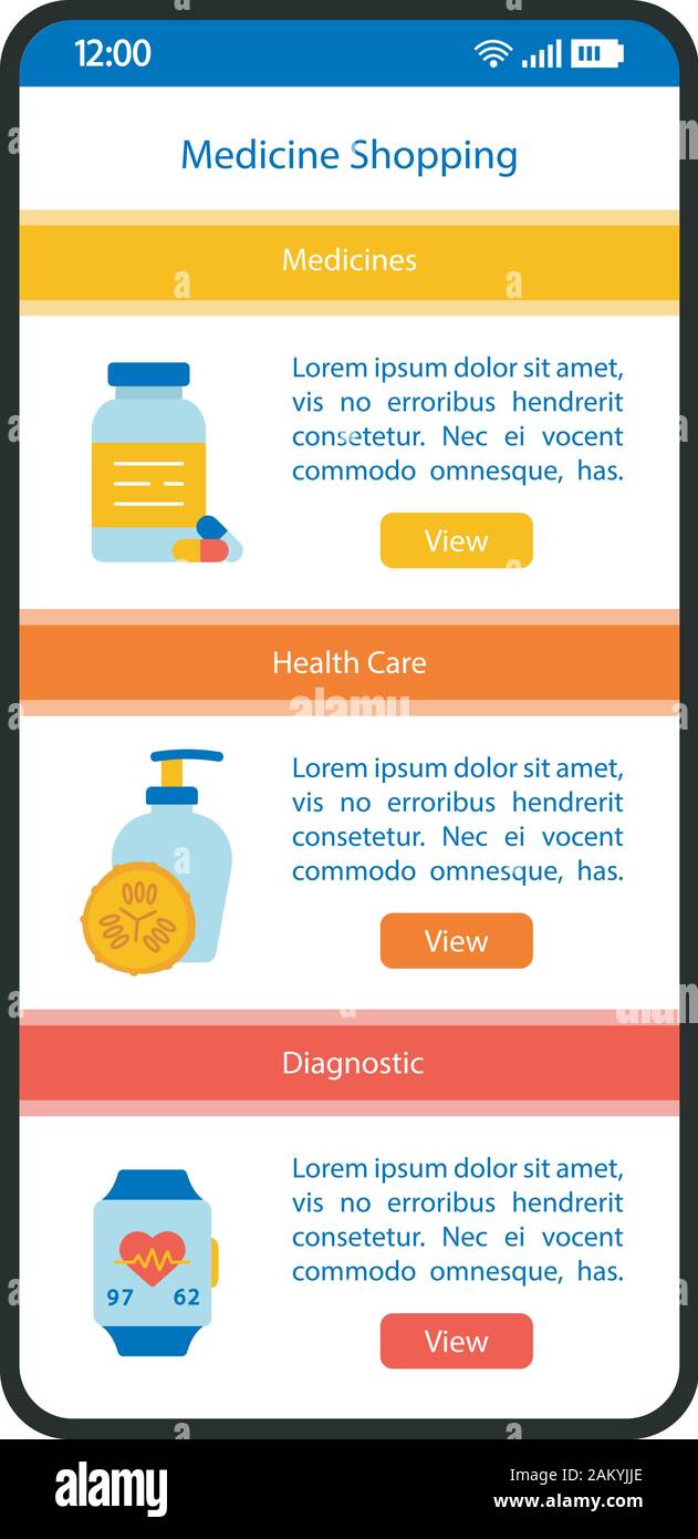 Medicine shopping smartphone interface vector template. Mobile app page ...