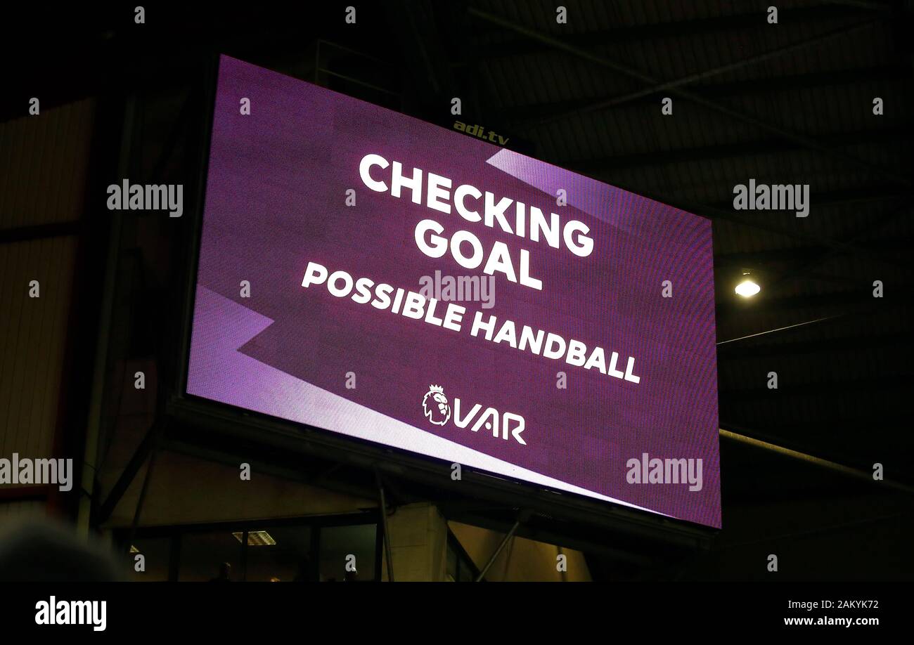 A general view of the big screen during the the VAR decision on West ...