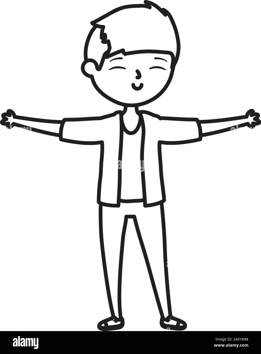 happy young man open arms cartoon vector illustration thick line Stock ...