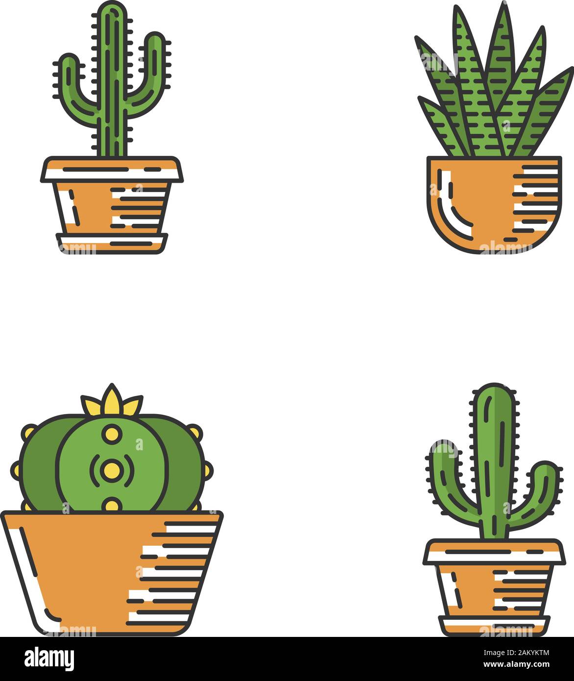 Wild cactus in pot color icons set. Succulent. Zebra cactus, peyote ...