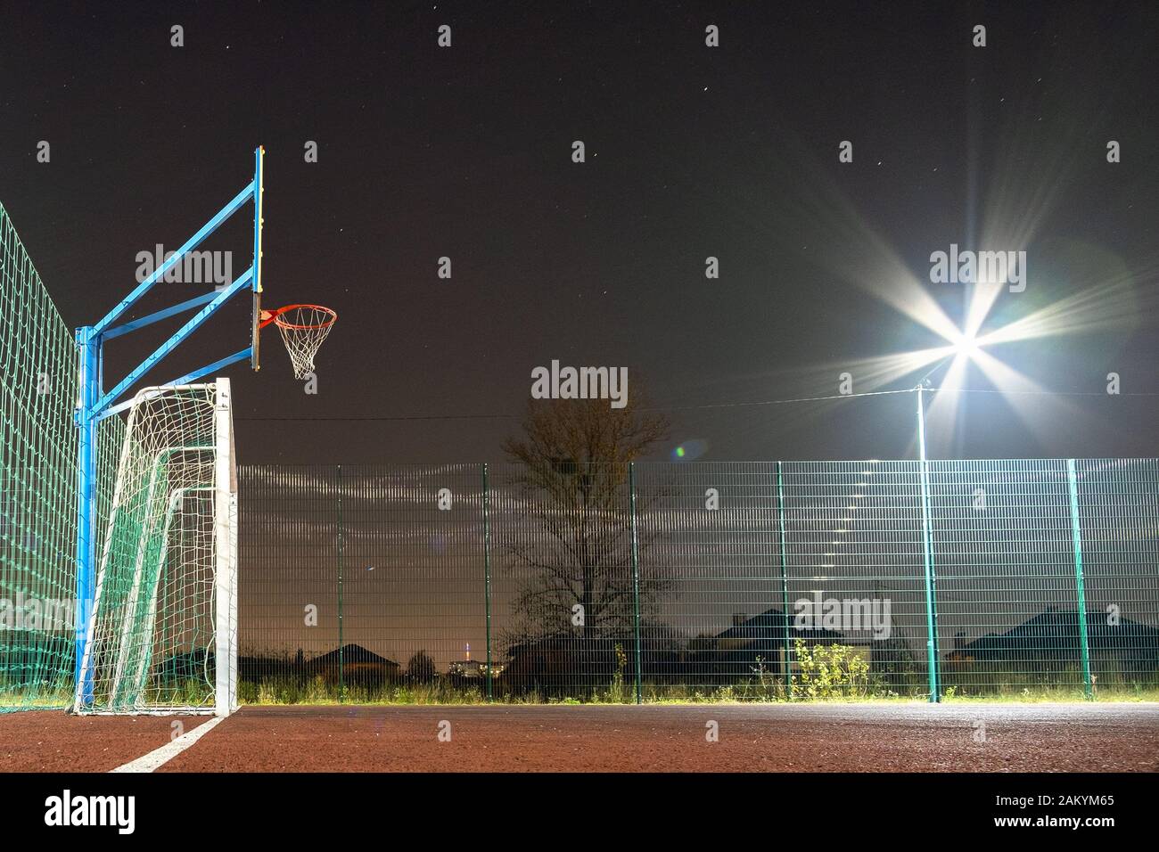 Outdoors mini football and basketball court with ball gate and basket ...