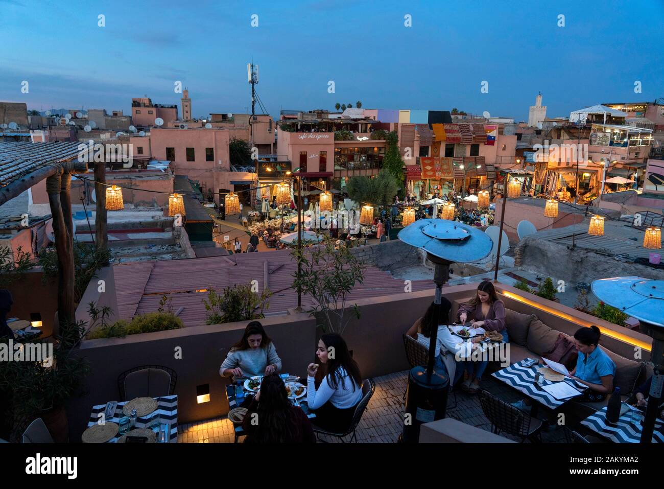 Nomad rooftop restaurant at the Place des Épices,Marrakech Stock Photo - Alamy