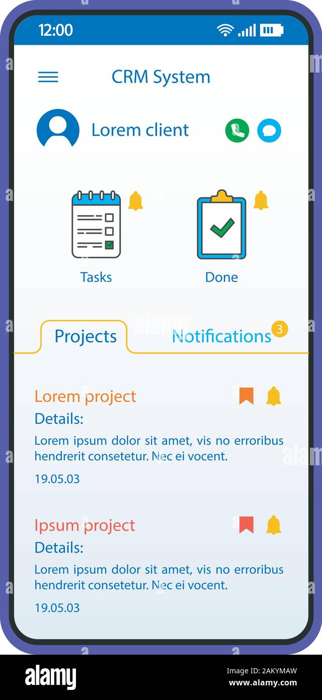 CRM system smartphone interface vector template. Mobile app page white ... CRM system smartphone interface vector template. Mobile app page white ...