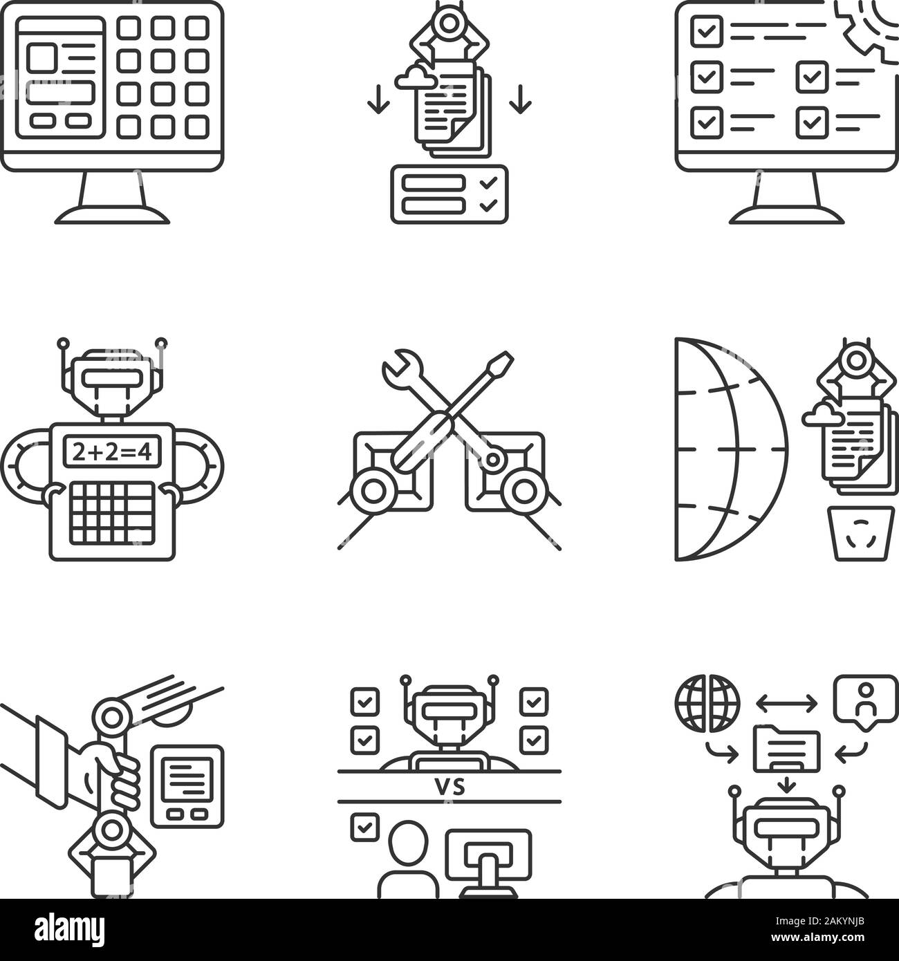 RPA linear icons set. Robotic process automation. GUI, settings ... RPA linear icons set. Robotic process automation. GUI, settings ...