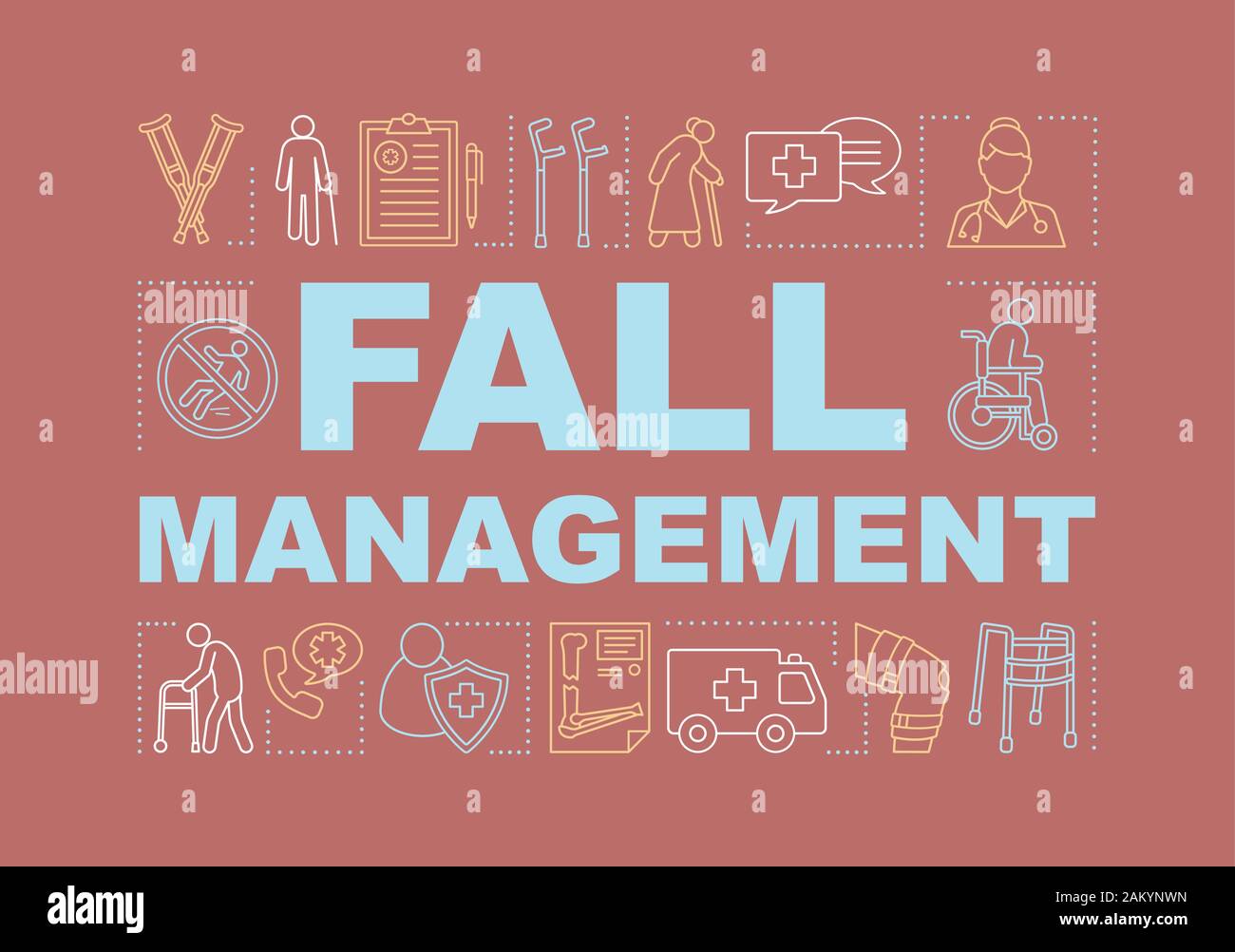 Fall management word concepts banner. Arm fracture. Trauma, injury ...