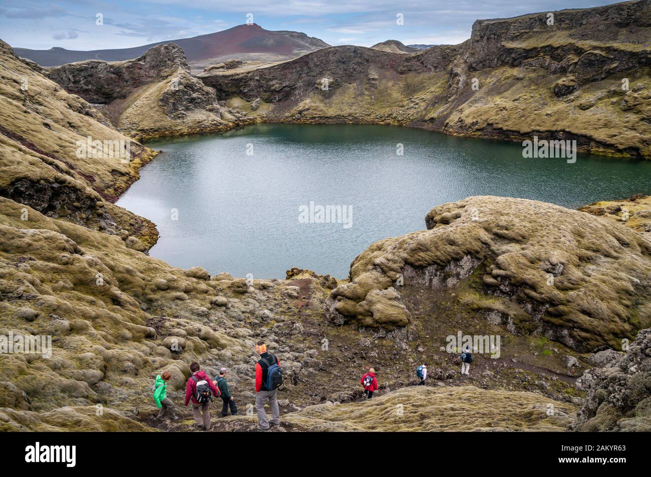 Lake in the Tjarnargigur crater, a crater of the Laki crater row ...