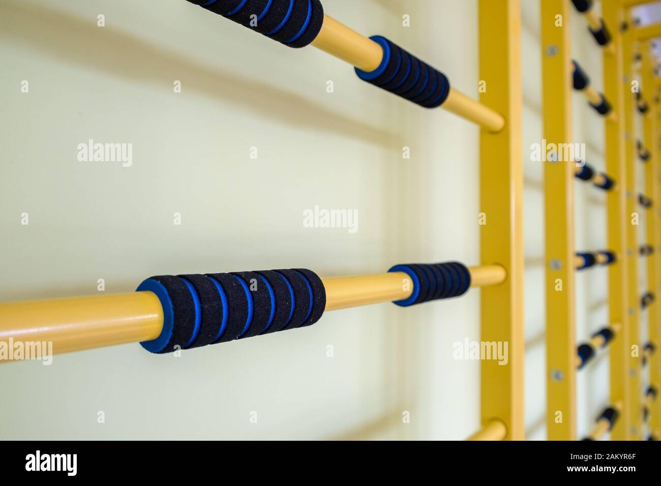 A wall with ladder bar for fitness training inside sports gym room in a ...