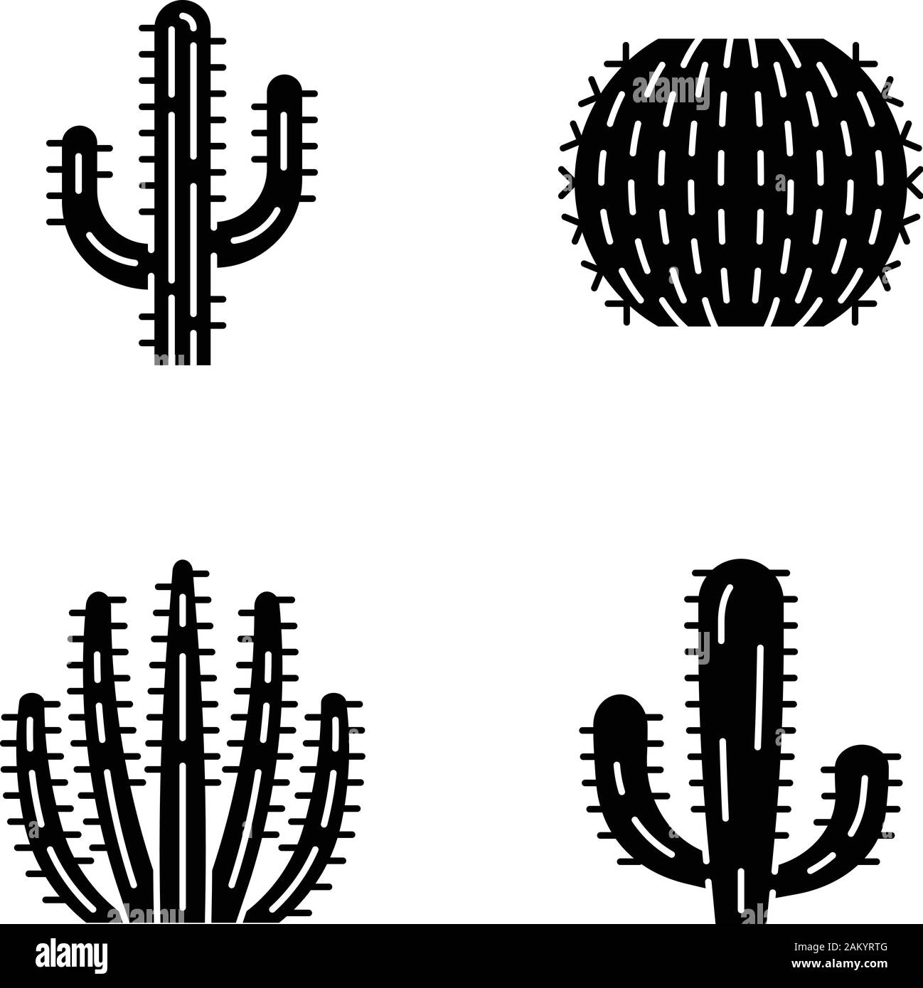 Wild cactus glyph icons set. Succulents. Cacti collection. Saguaro ...