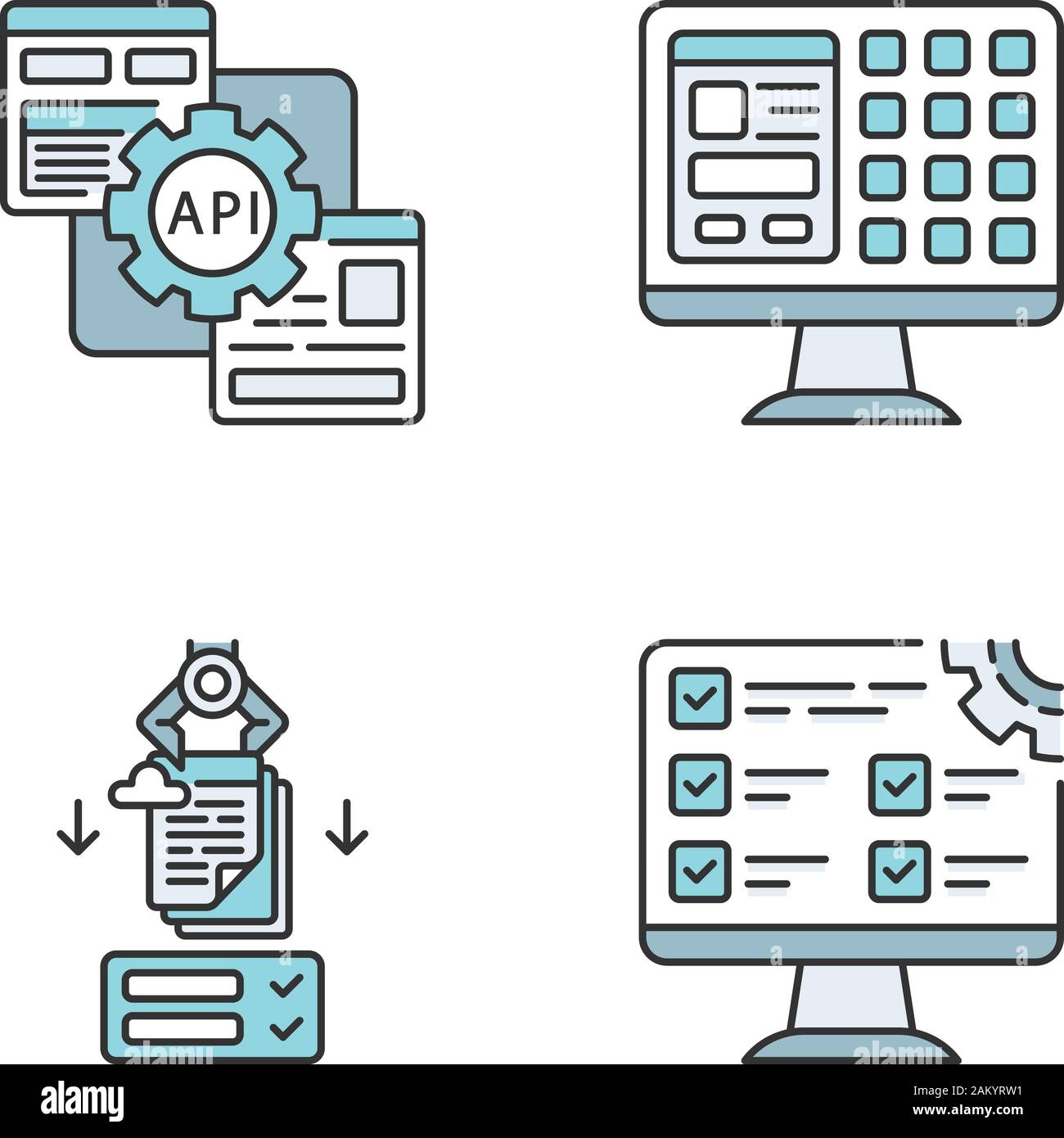 Rpa Color Icons Set Robotic Process Automation Application Development And Tuning Api Gui