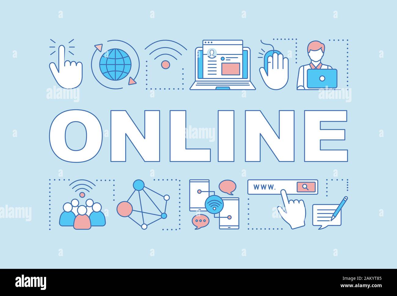 Online word concepts banner. Work and chat in internet. Virtual global ...