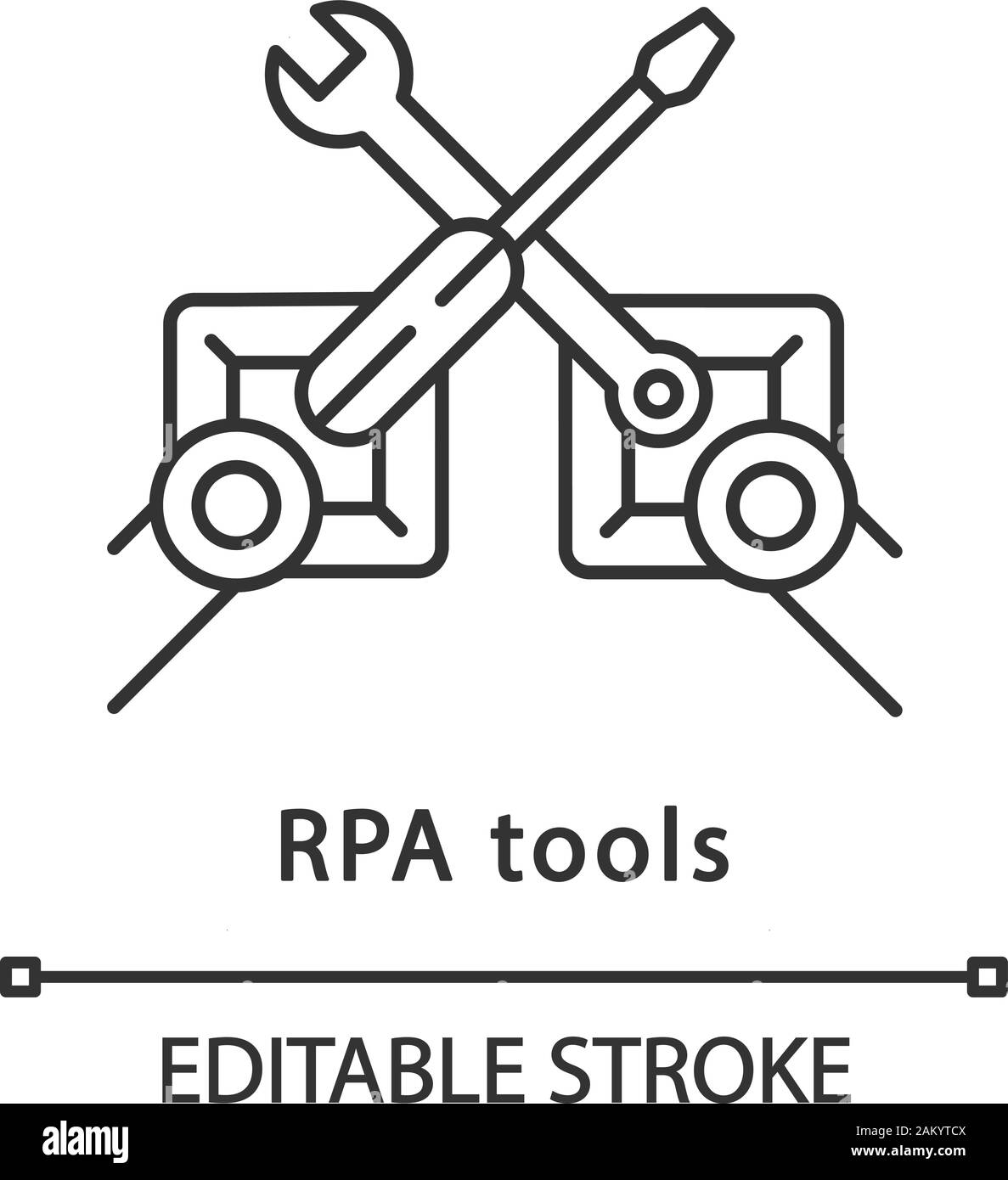 RPA tools linear icon. Robotic process automation. Robot mechanic ...