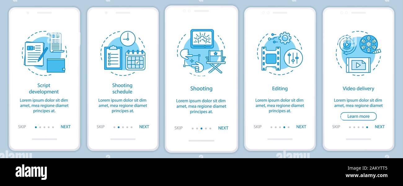 Video production onboarding mobile app page screen vector template ...