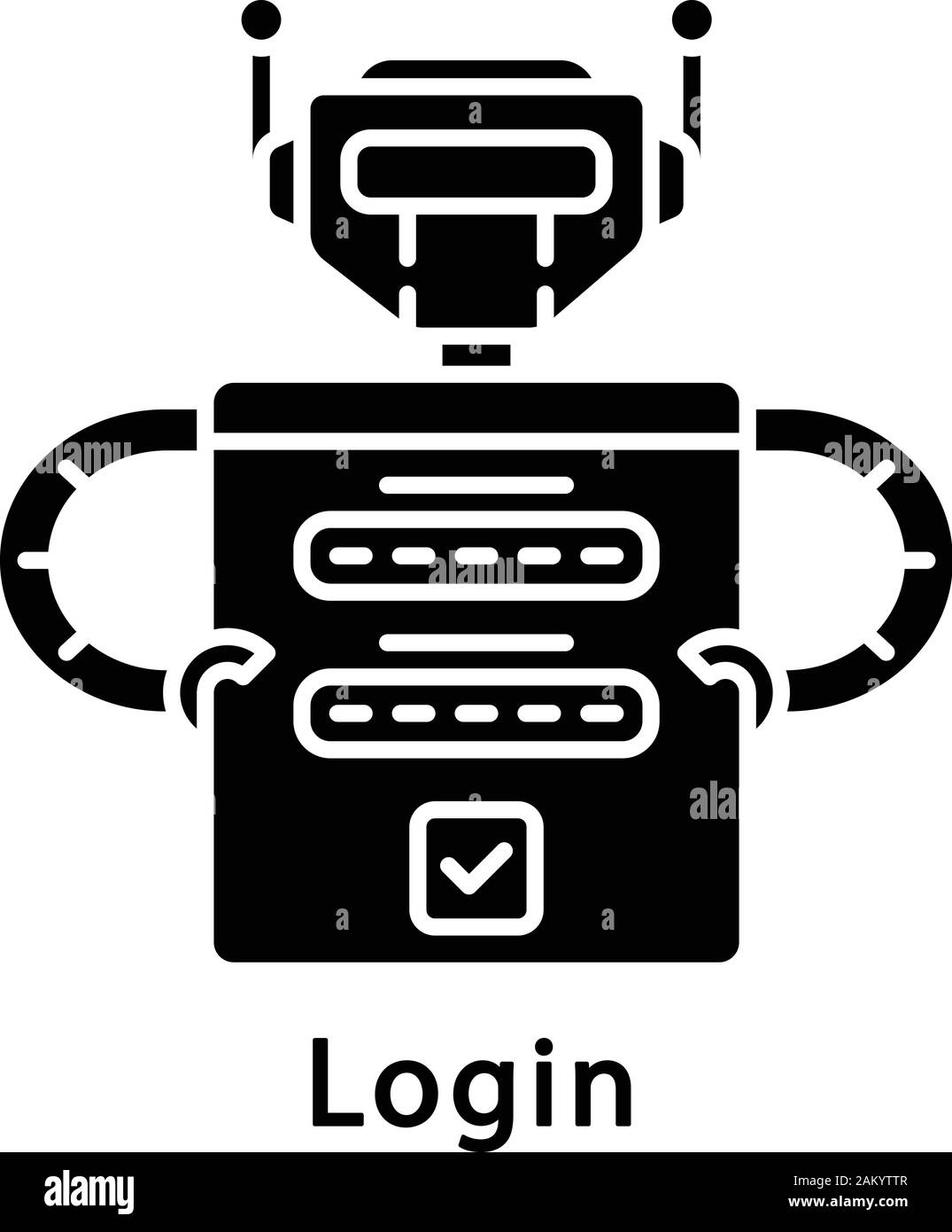 Login glyph icon. Robot logging into application. Internet bot ...