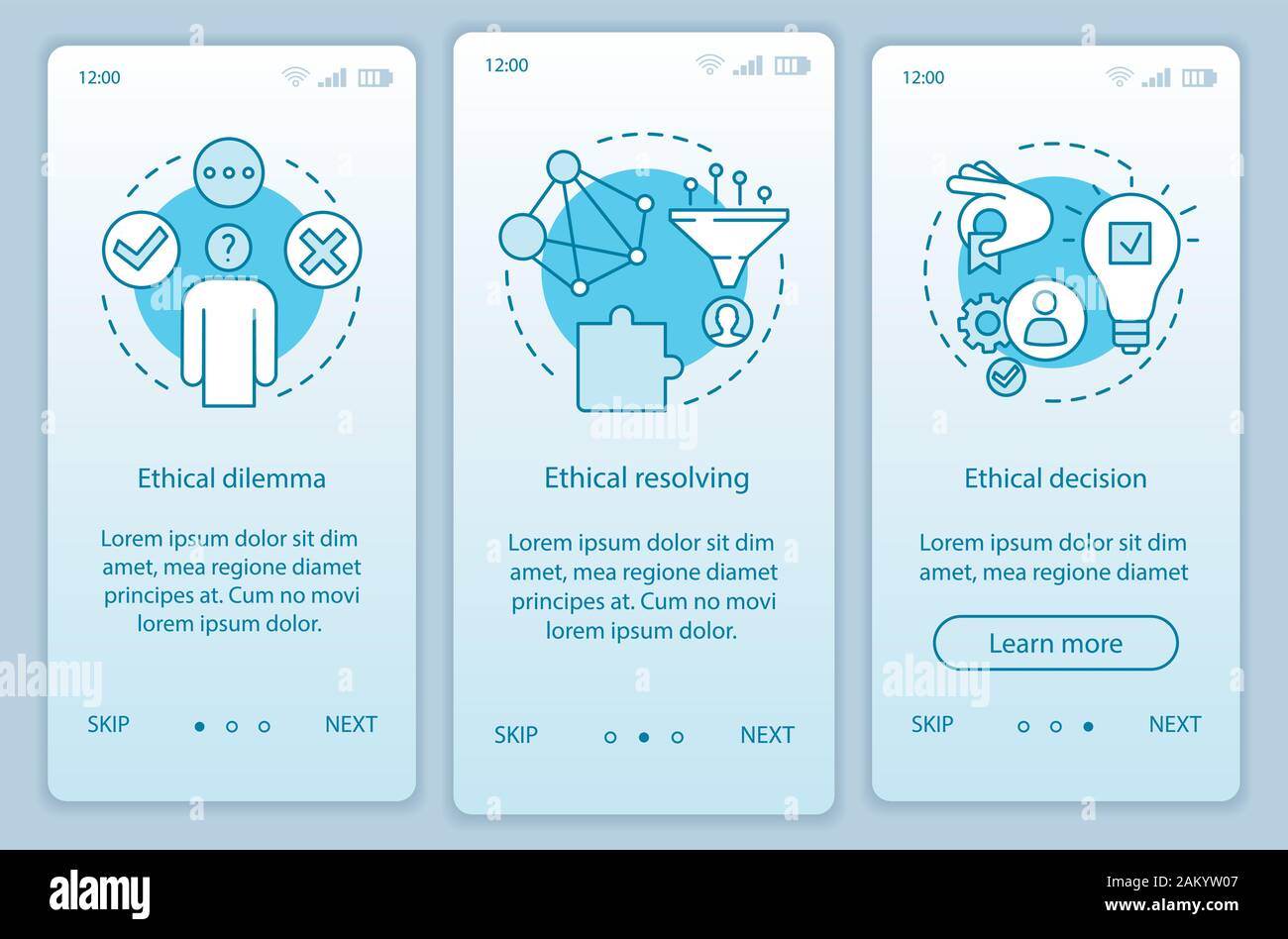 Ethical resolving onboarding mobile app page screen vector template. Ethical dilemma, moral ...