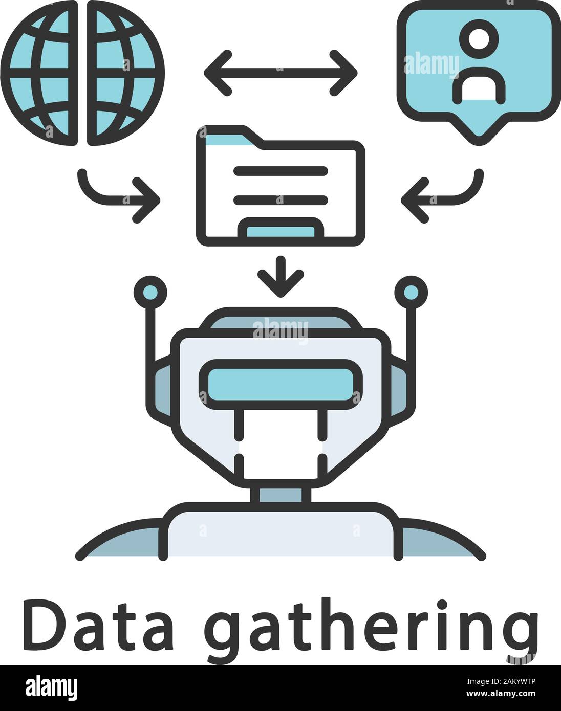 Data gathering color icon. Data collection. Robot sorting and analyzing ... Data gathering color icon. Data collection. Robot sorting and analyzing ...