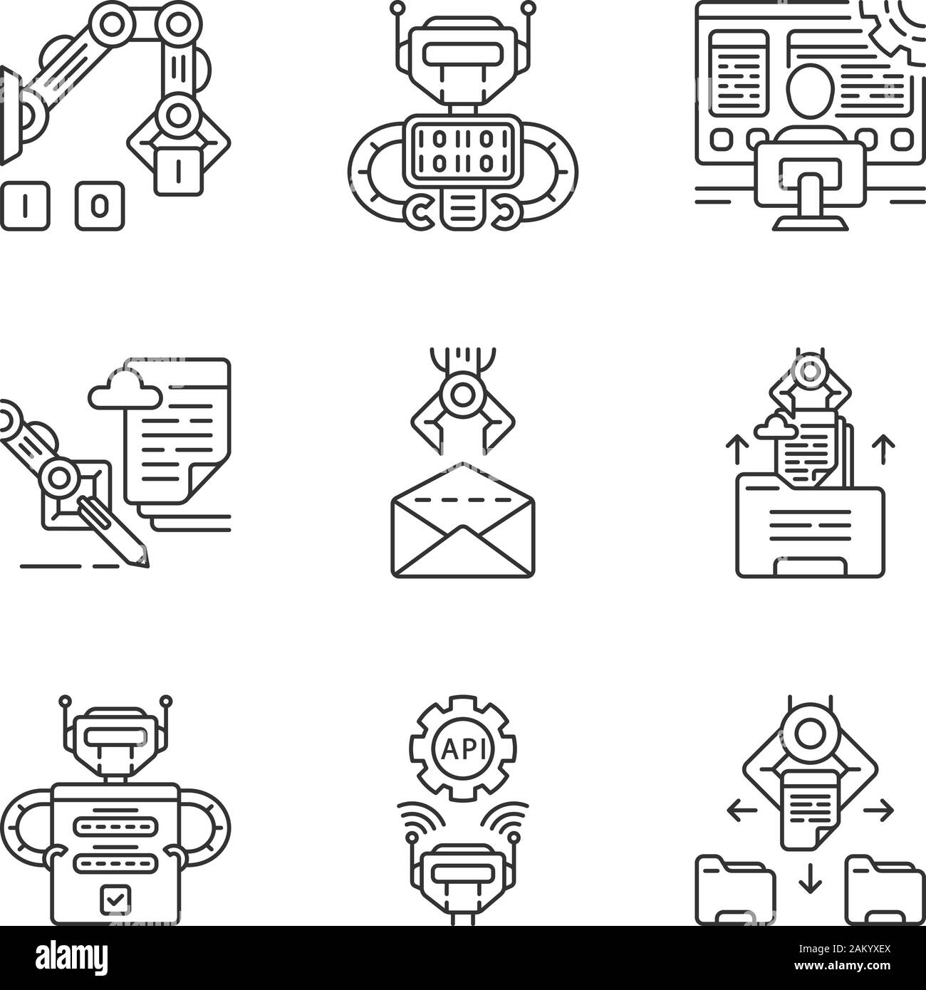 RPA linear icons set. Robotic process automation benefits. Development ... RPA linear icons set. Robotic process automation benefits. Development ...