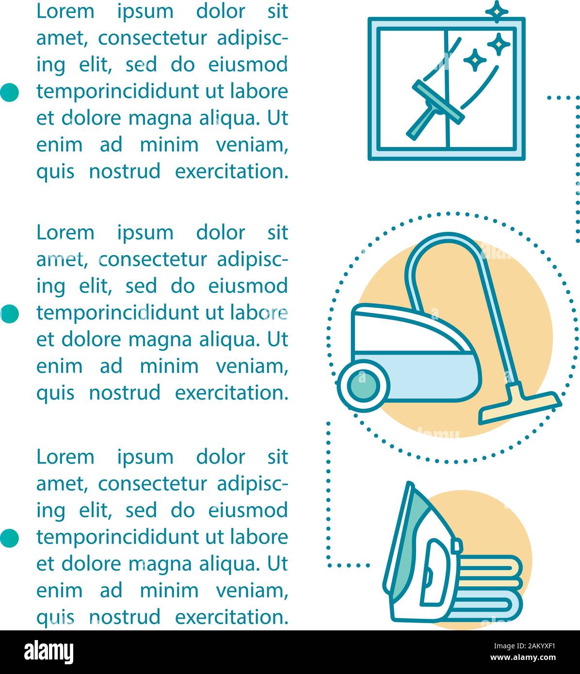 Home maintenance article page vector template. Vacuuming and ironing ...