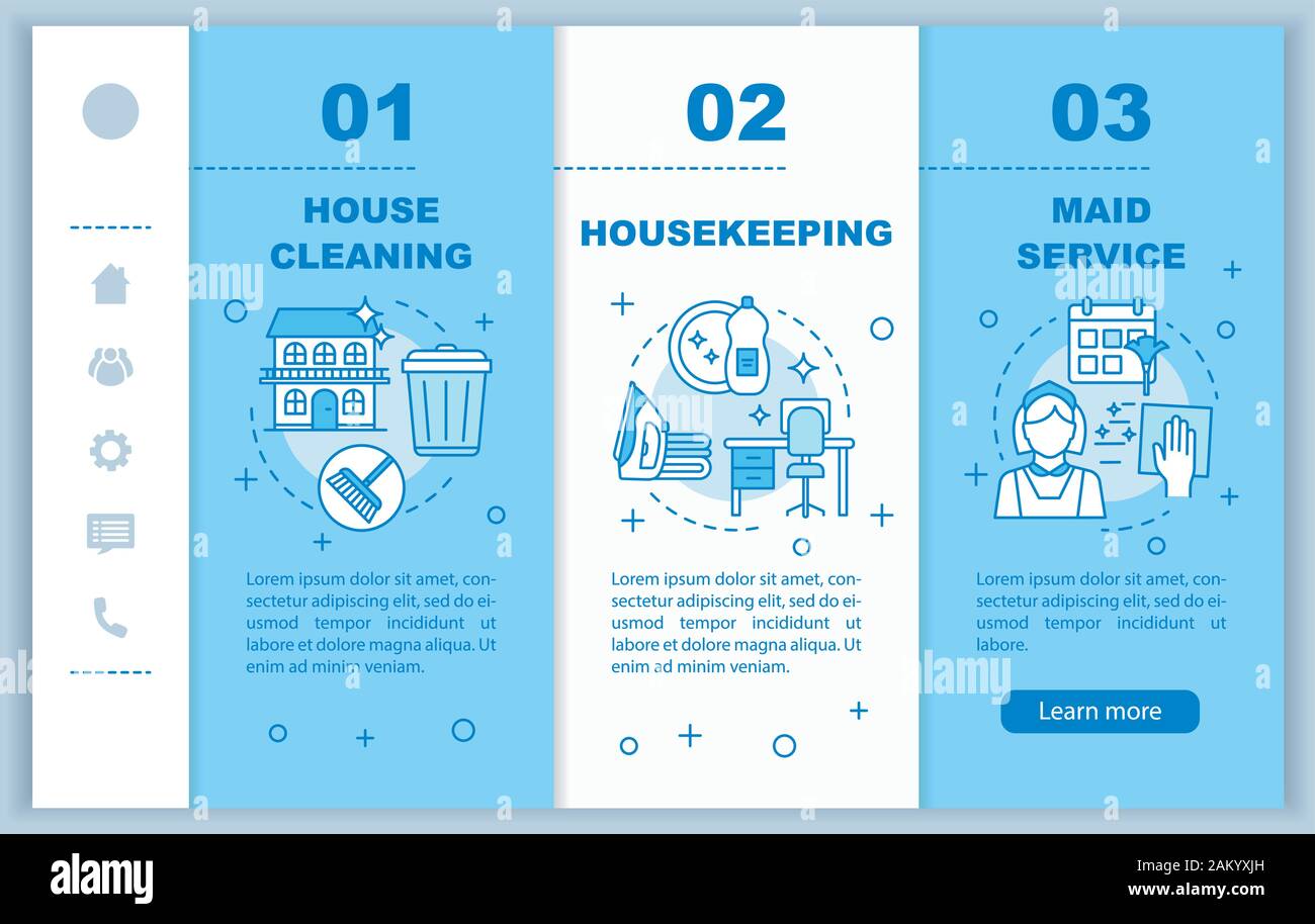 House service onboarding mobile web pages vector template. Housekeeping ...