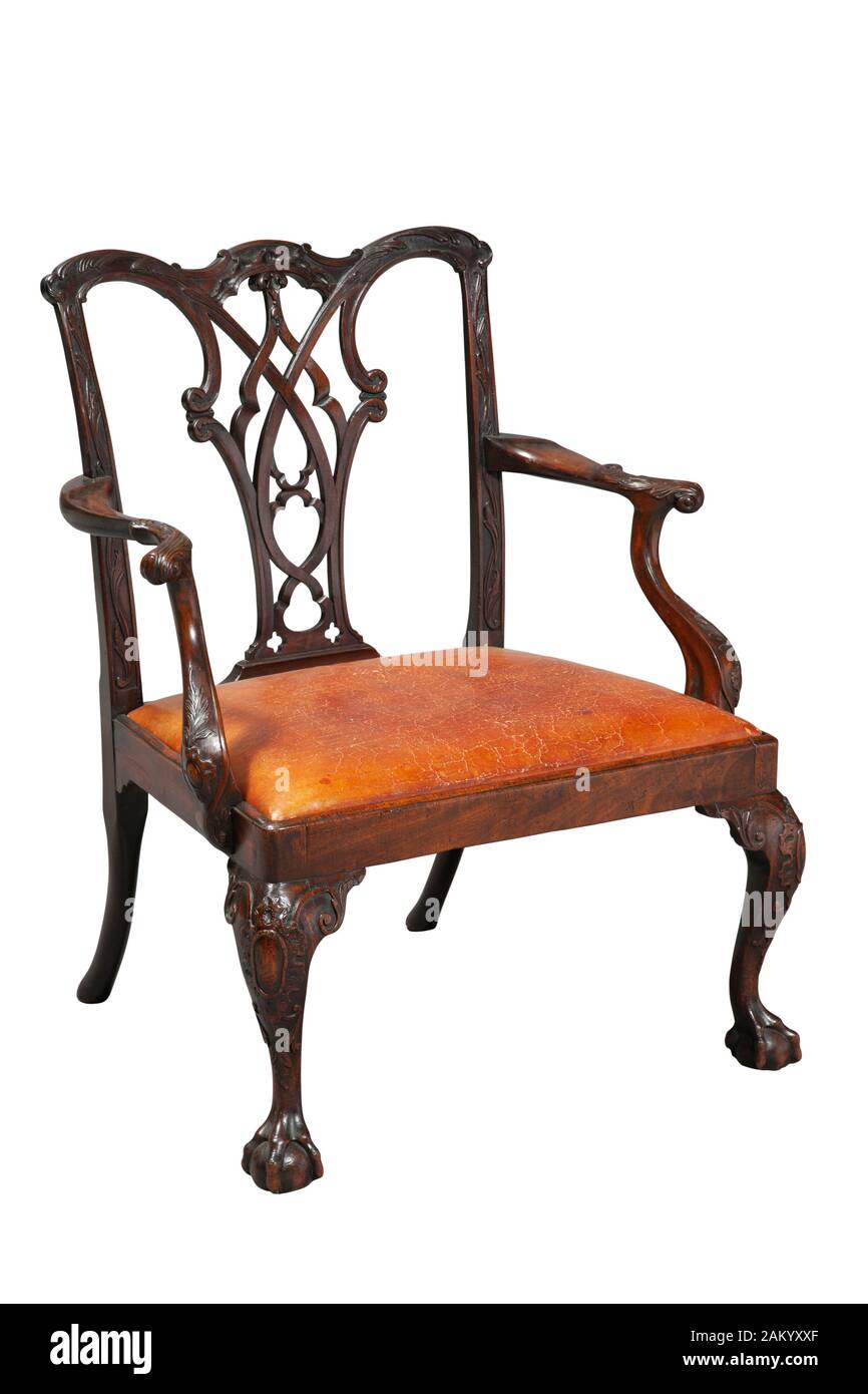 Wooden single chair on white background with path,Front view Stock ...