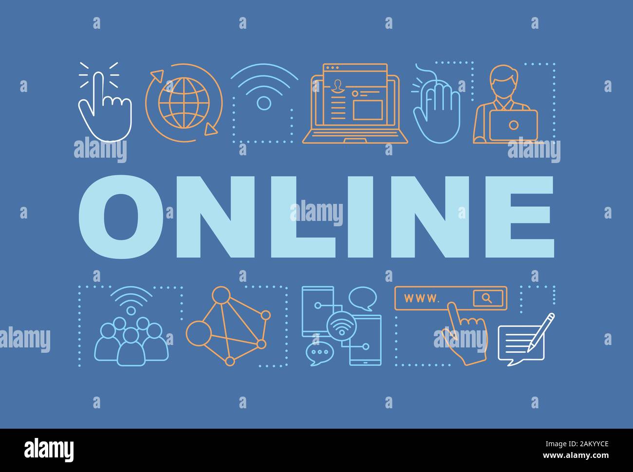 Online word concepts banner. Virtual global communication. Work and ...