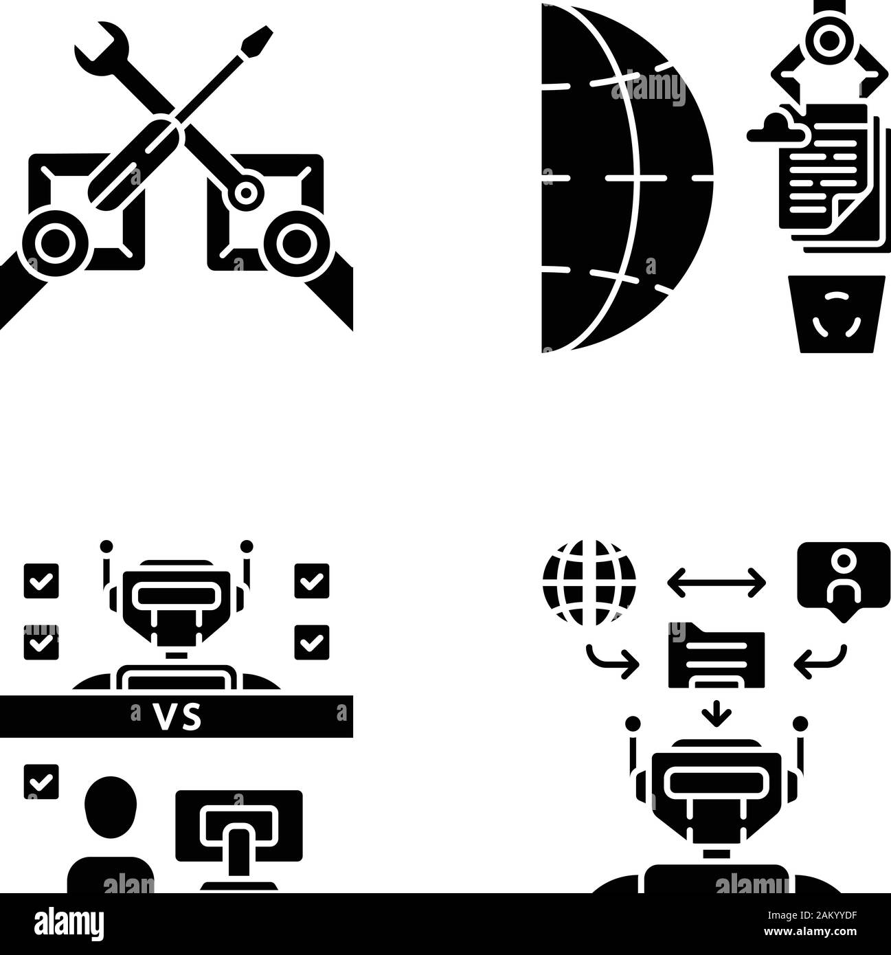 Rpa Glyph Icons Set Clerical Process Automation Technology Benefits Of Using Robots Rpa Tools
