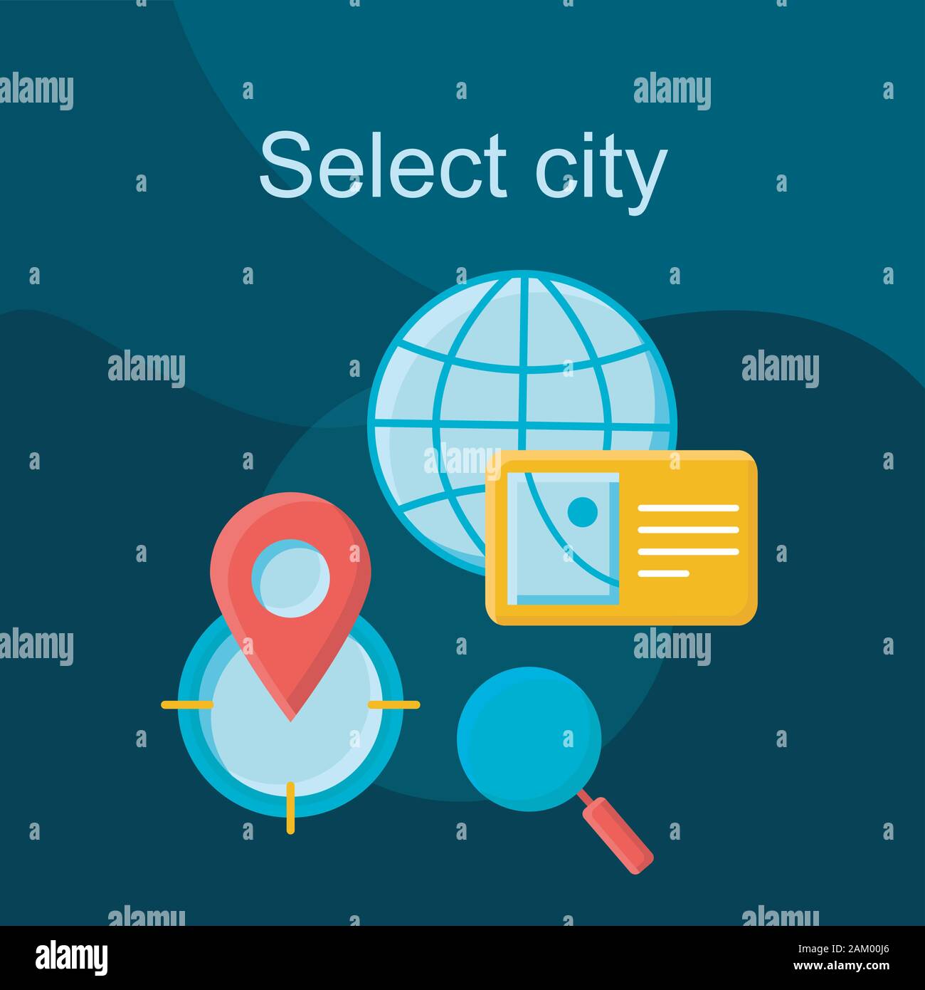 Select city flat concept vector icon. Travel destinations, route idea ...