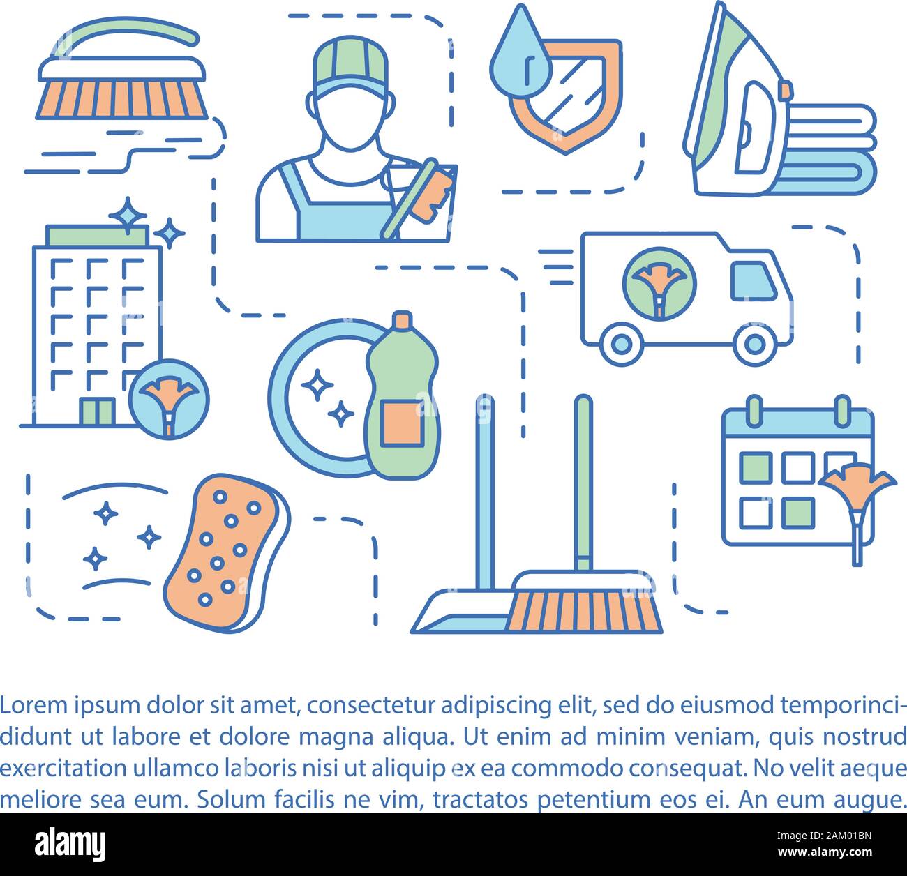 Cleaning service article page vector template. Ironing and sweeping ...