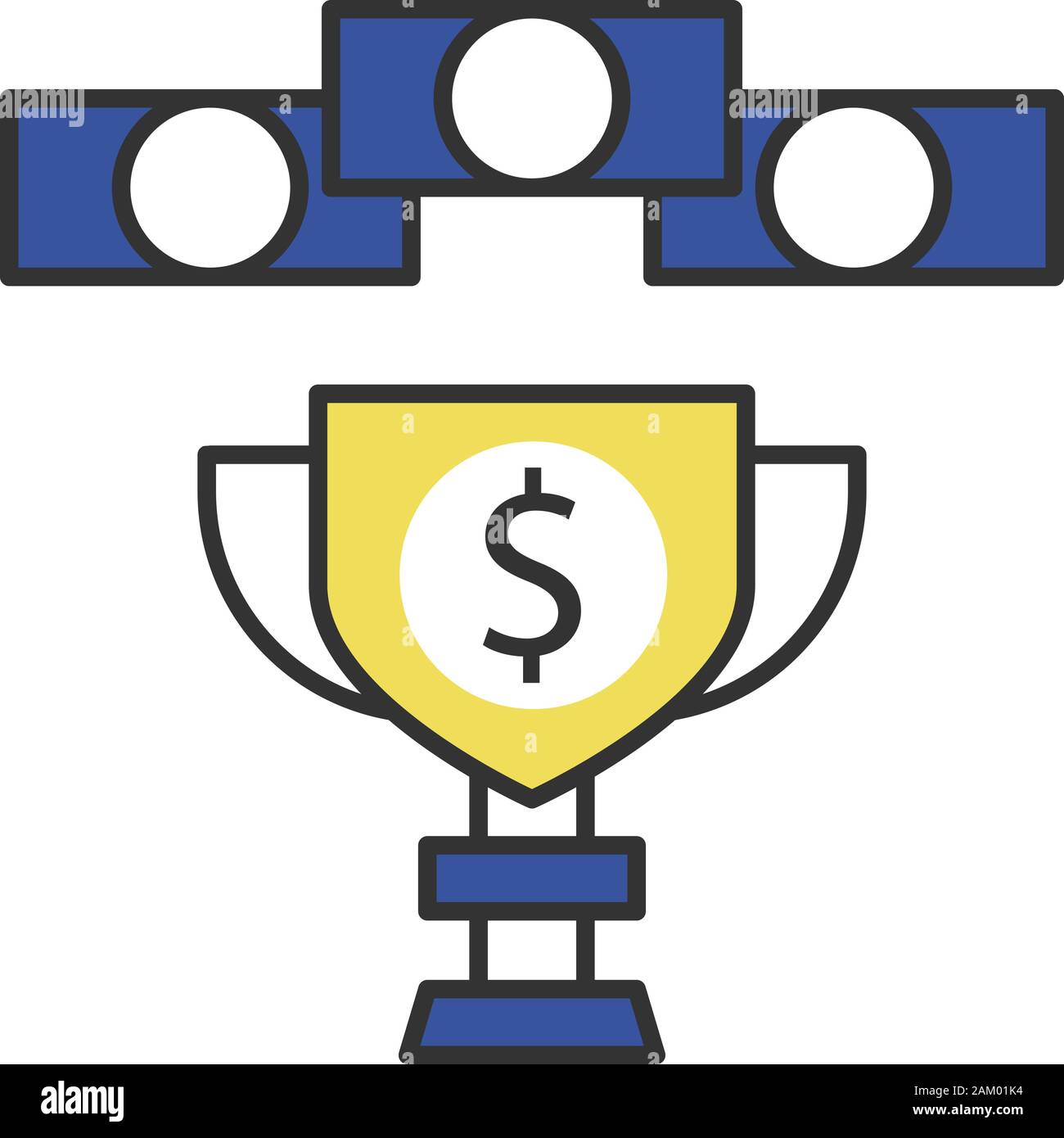 Prize money color icon. Esports tournament. Gamer winning cup with cash ...