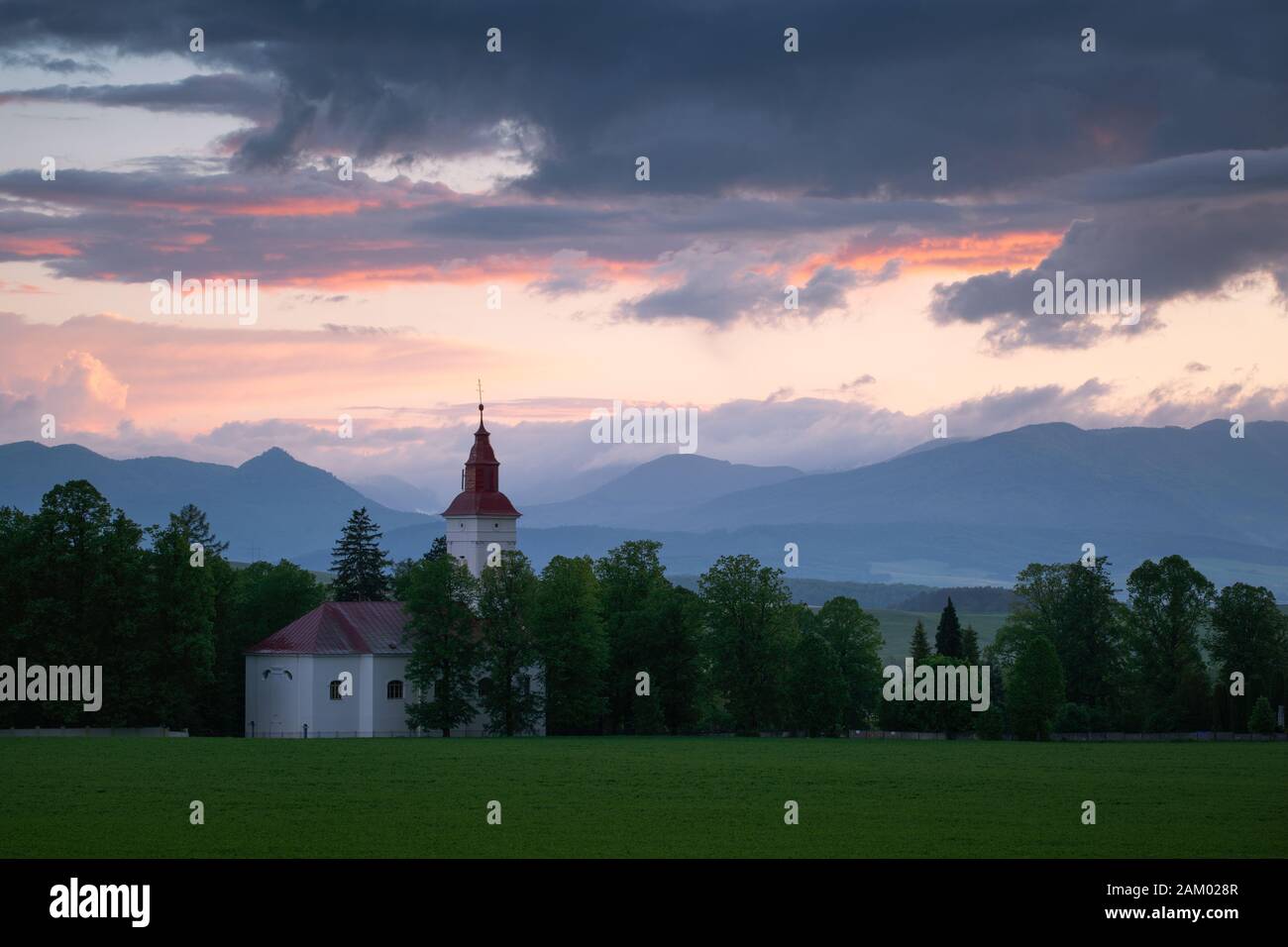 Rural landscape with a church in Turiec region, central Slovakia Stock ...
