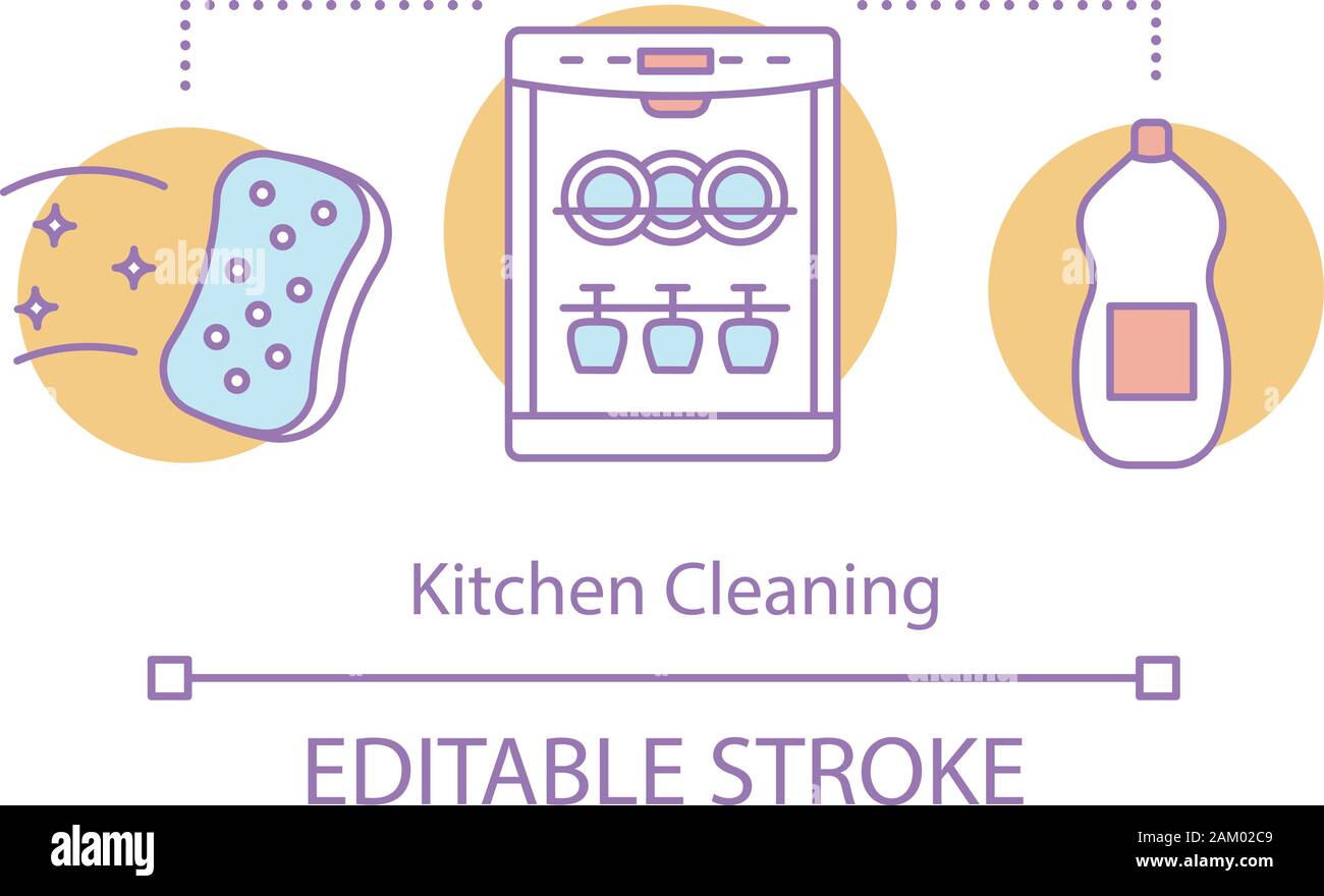 Kitchen cleaning concept icon. Home cleanup idea thin line illustration ...