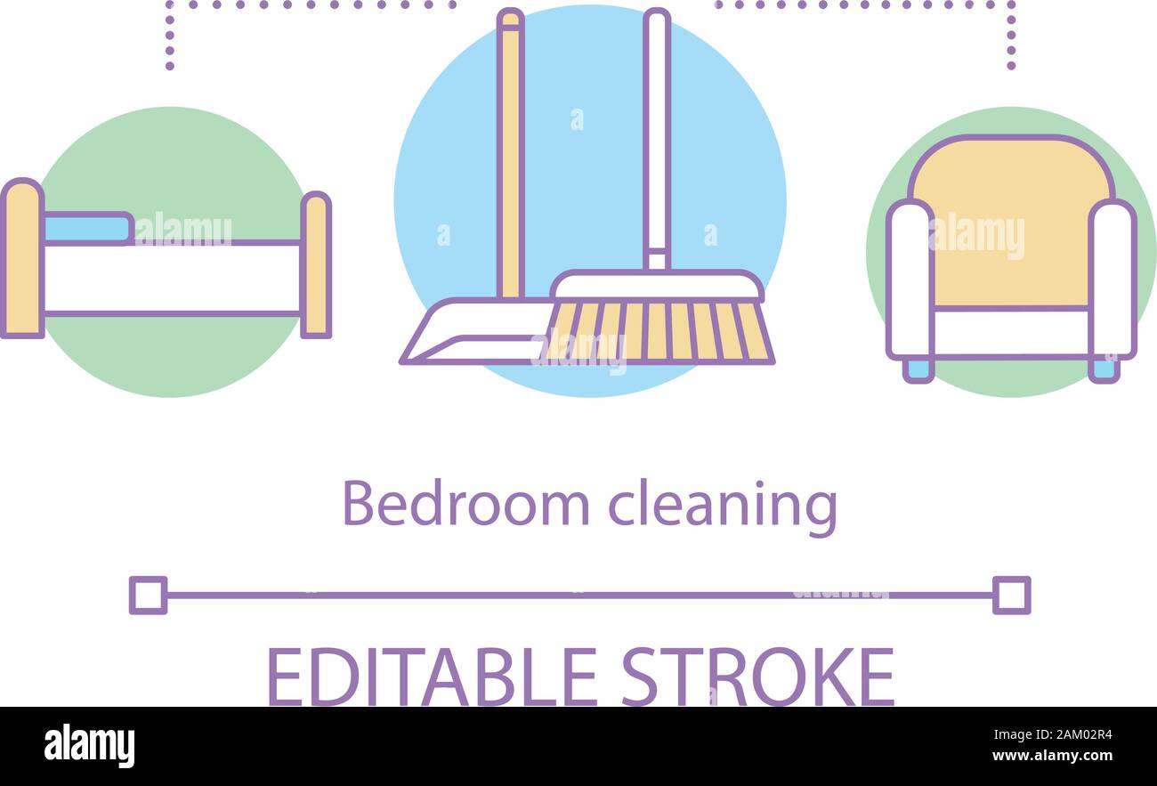 Bedroom cleaning concept icon. Home cleanup idea thin line illustration ...
